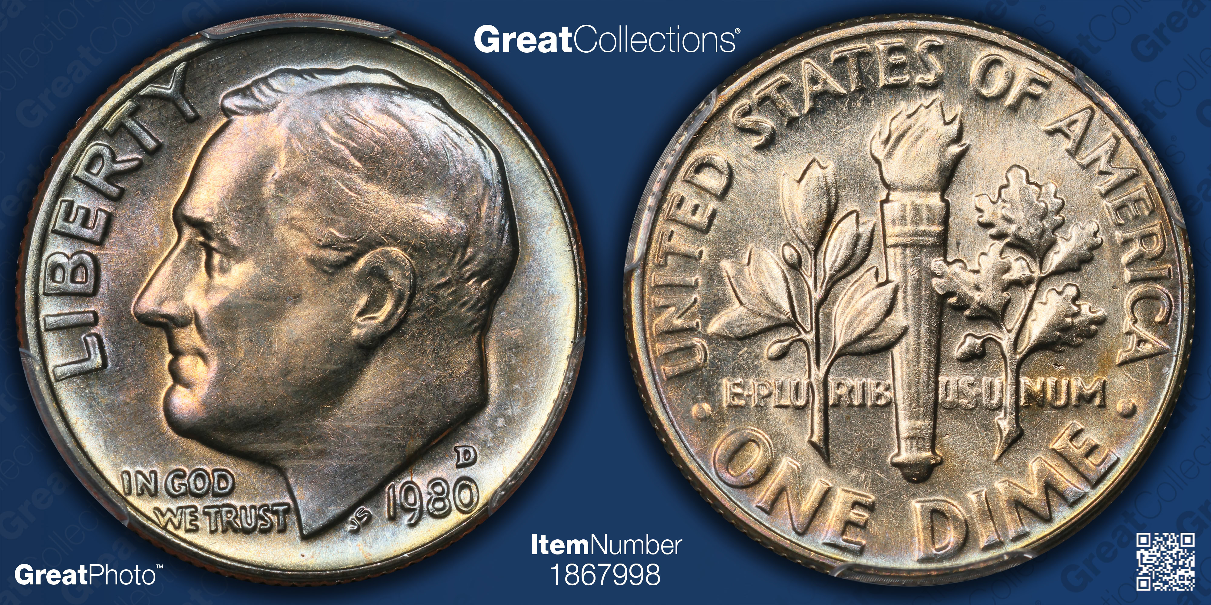 1980-D Roosevelt Dime PCGS MS-66 (Toned) (Item 1867998 ...