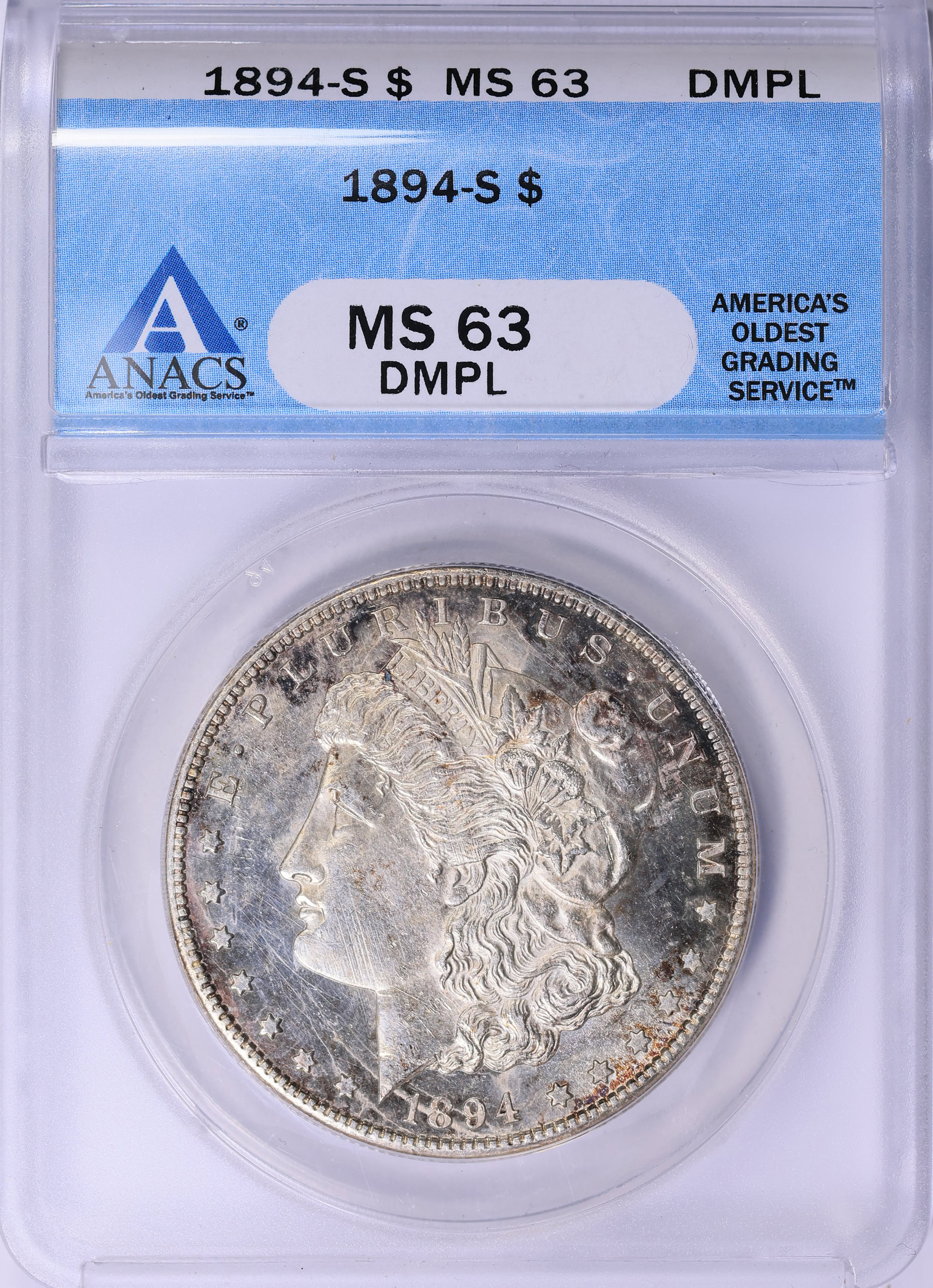 1894-S Morgan Silver Dollar ANACS MS-63 DMPL (Toned) (Item 1868091) | GreatCollections Coin Auctions
