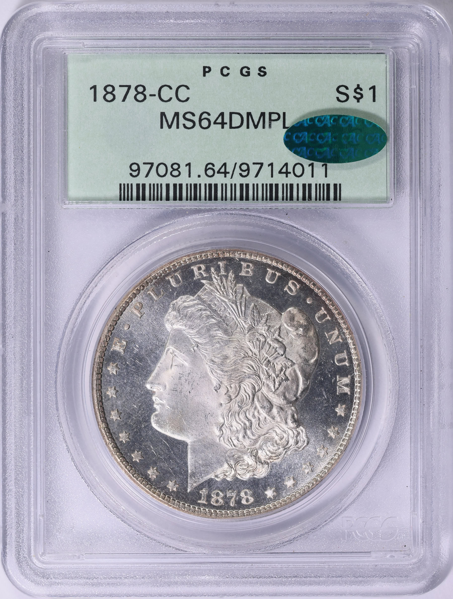 1878-CC Morgan Silver Dollar PCGS MS-64 DMPL (CAC Green) OGH (Item 1868097) | GreatCollections ...