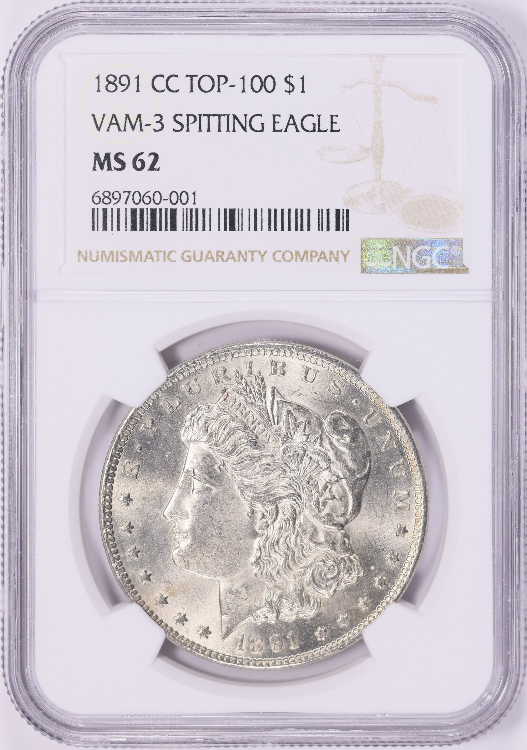 1891-CC Morgan Silver Dollar Spitting Eagle VAM-3 Top 100 NGC MS-62 (Item 1868116 ...