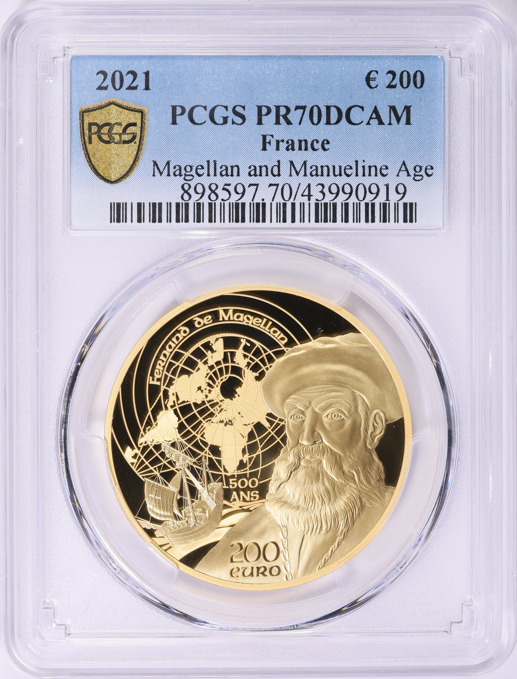 France 2021 Gold 200 Euros Magellan and Manueline Age PCGS Proof-70 ...