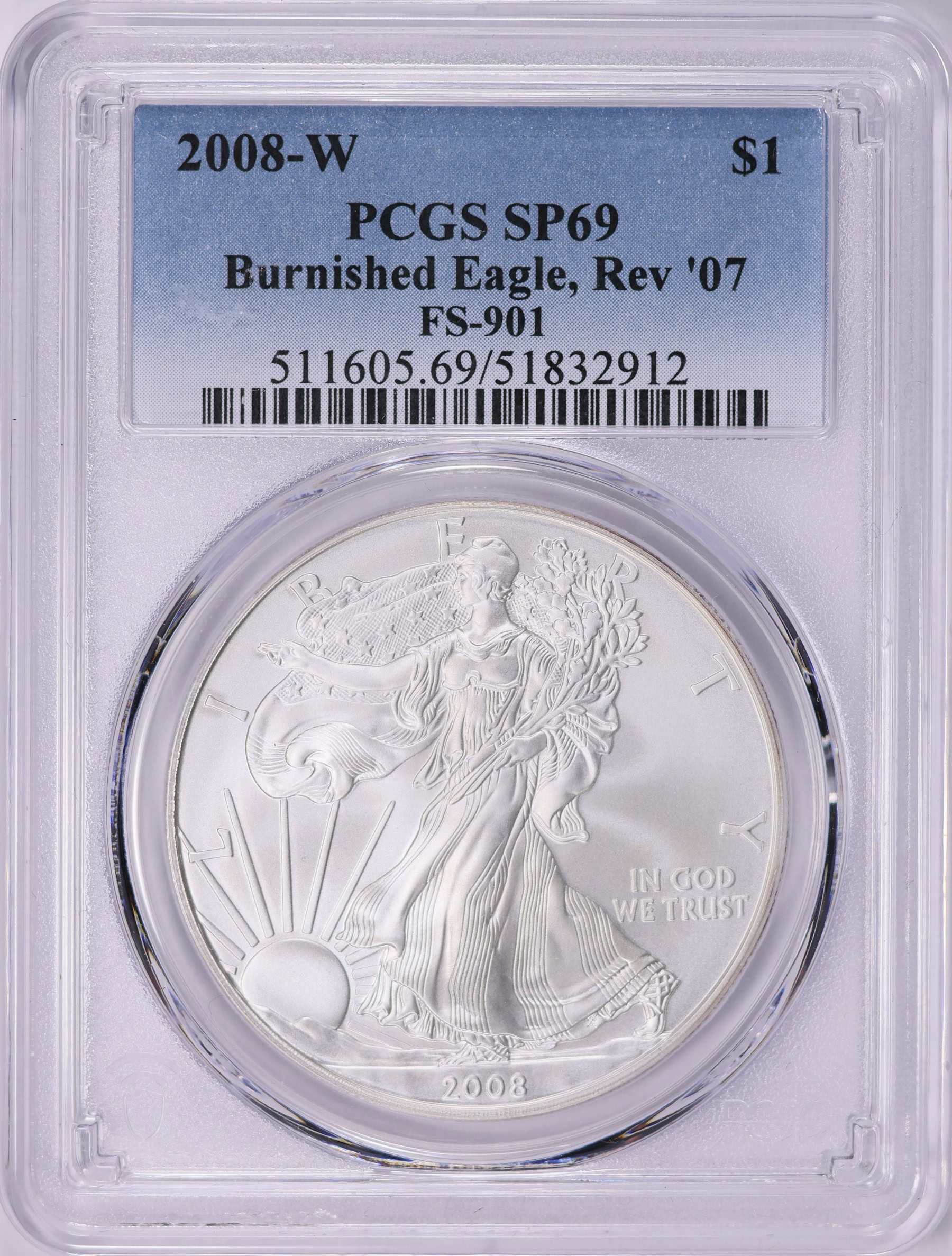 2008-W $1 Silver Eagle Burnished Reverse of 2007 FS-901 PCGS SP-69 (Item 1868220 ...