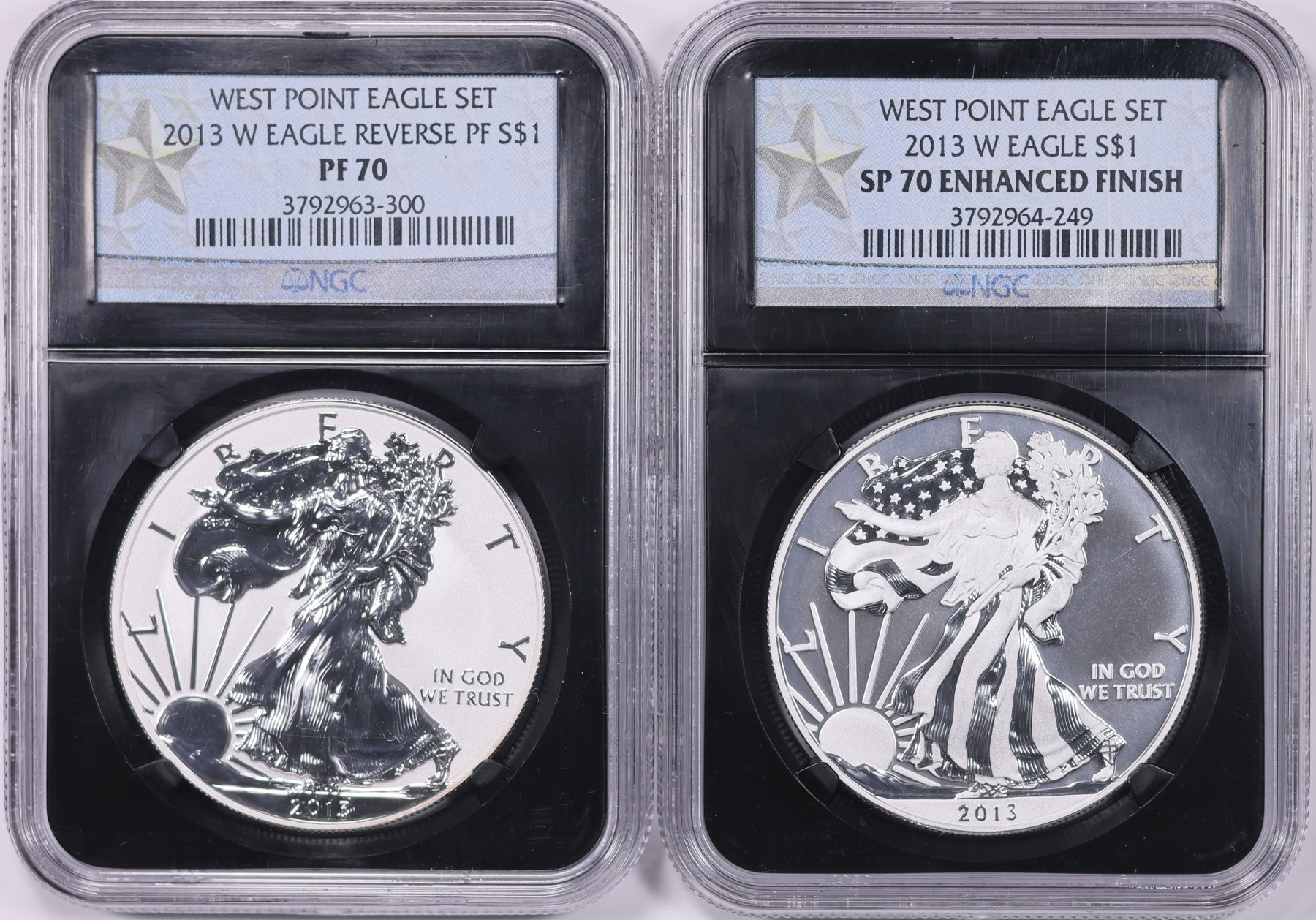 2013-W $1 Silver Eagle West Point Mint Set. Reverse Proof & Enhanced ...