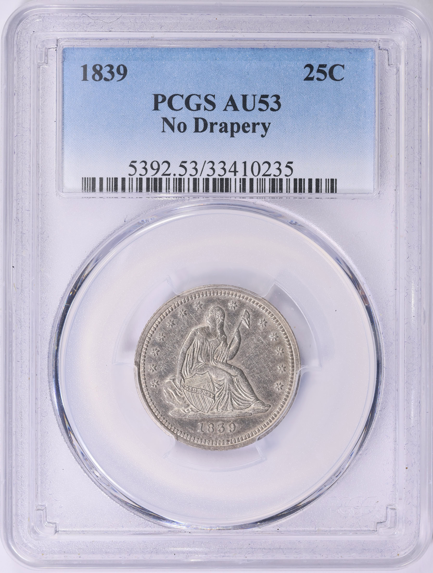 Market > 1839 Seated Liberty Quarter No Drapery PCGS AU-53 | MyColl