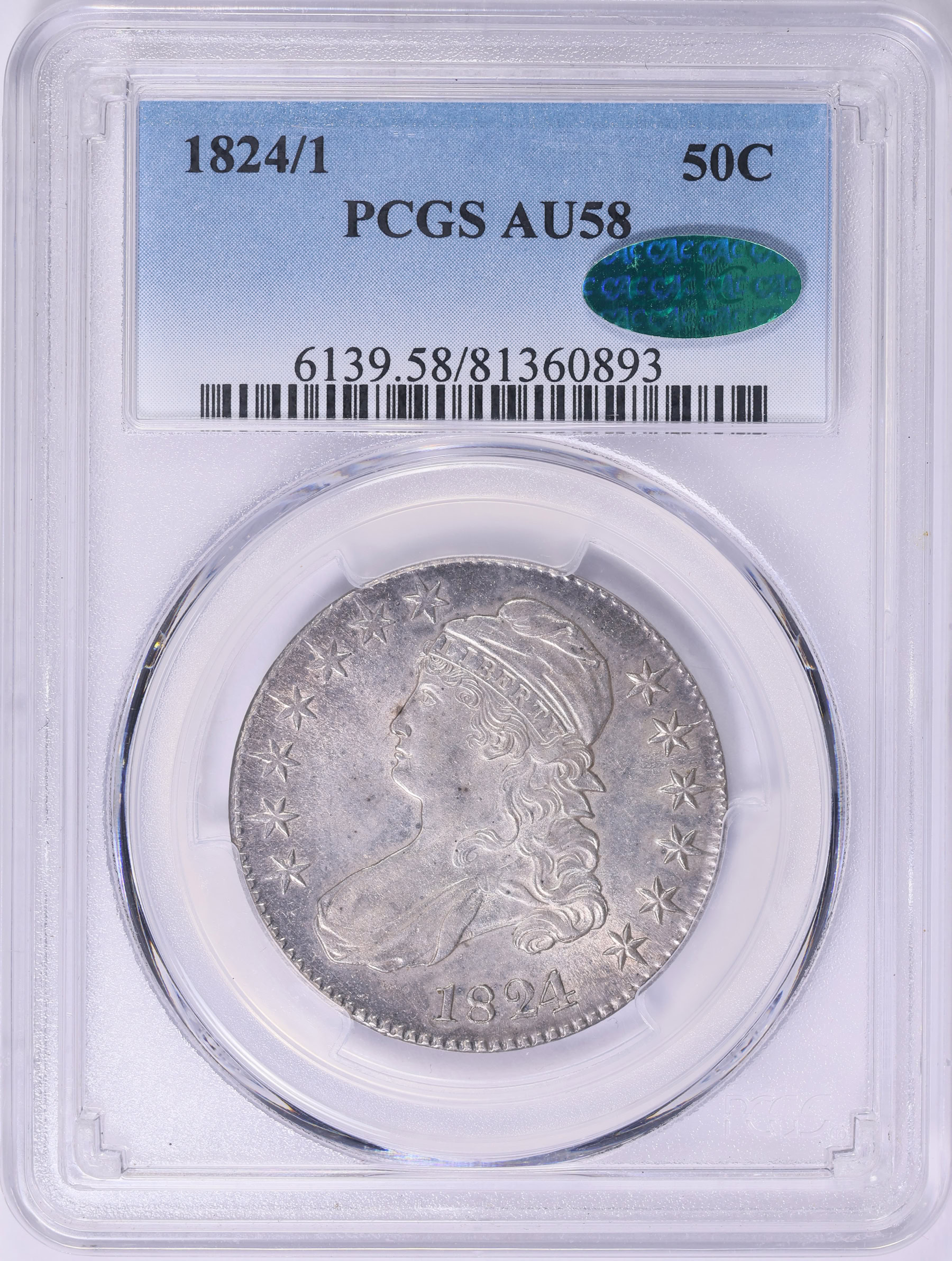 1824/1 Capped Bust Half Dollar PCGS AU-58 (CAC Green) (Item 1868438 ...