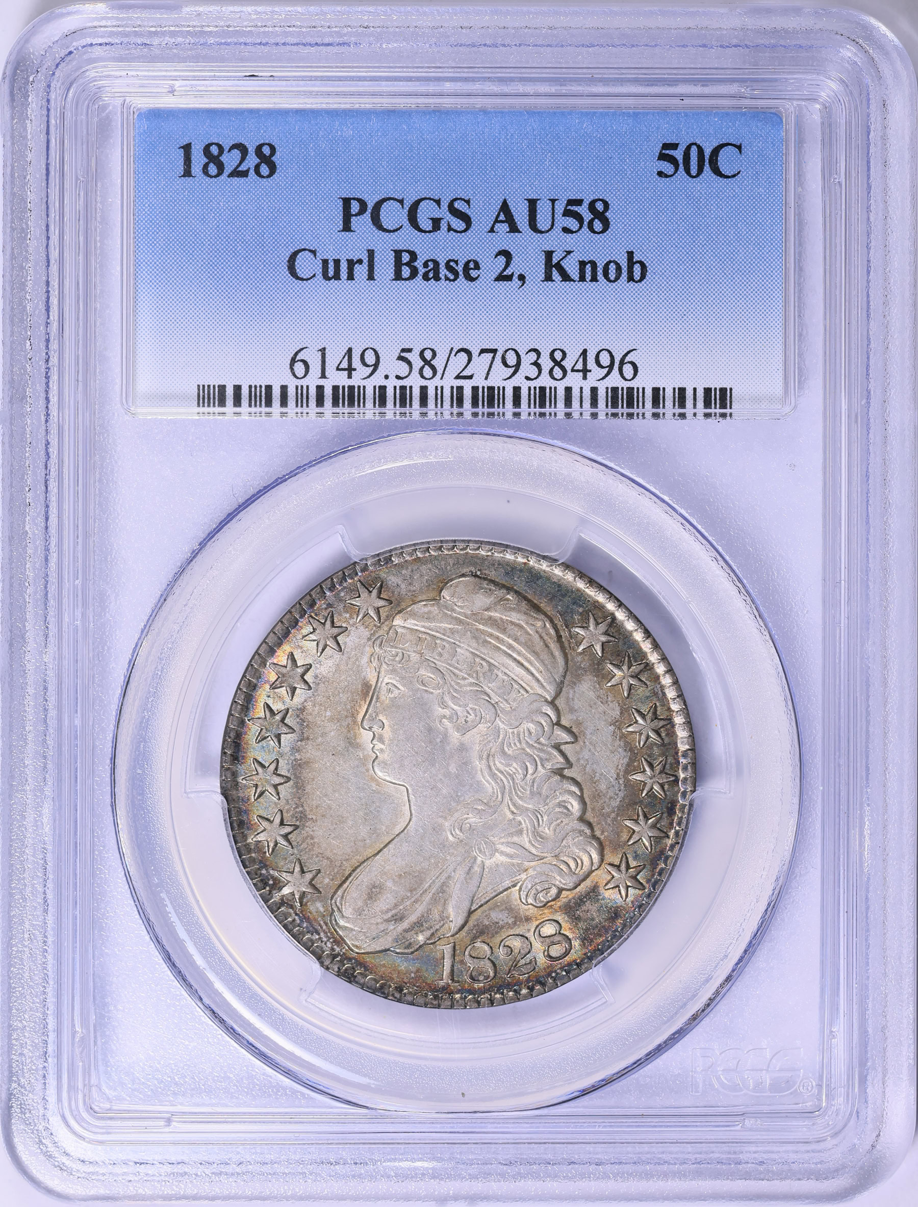 1828 Capped Bust Half Dollar Curl Base 2, Knob PCGS AU-58 (Toned) (Item ...