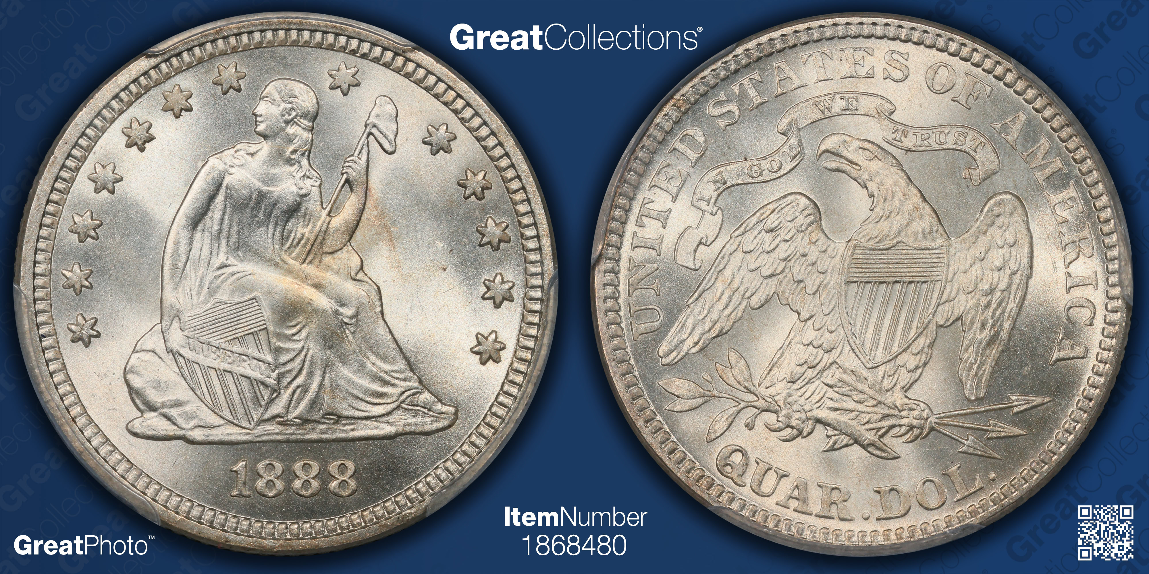 1888 Seated Liberty Quarter PCGS MS-67 (CAC Green) (D.L. Hansen ...