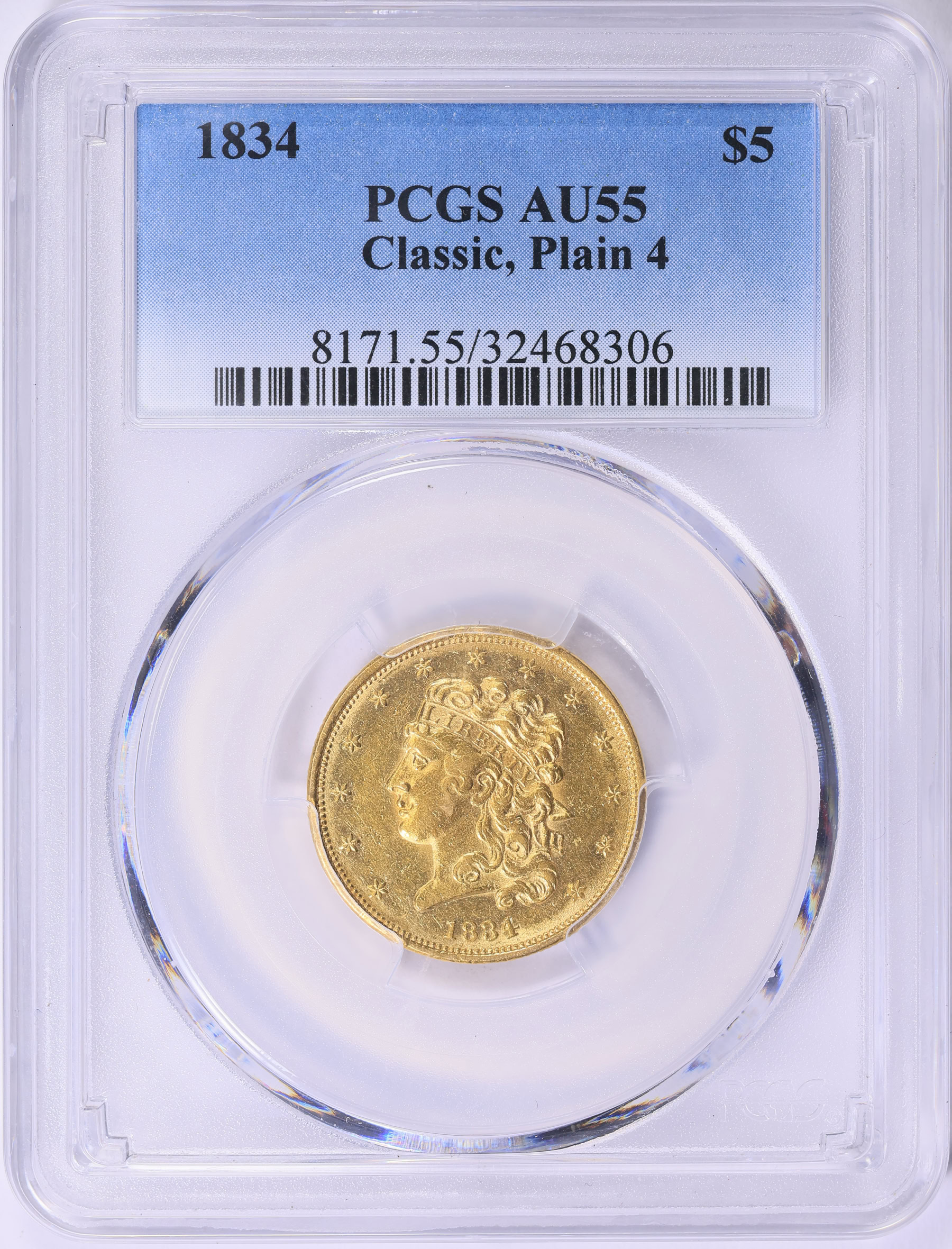 1834 Classic Head Gold Half Eagle Plain 4 PCGS AU-55 (Item 1868553) | GreatCollections Coin Auctions