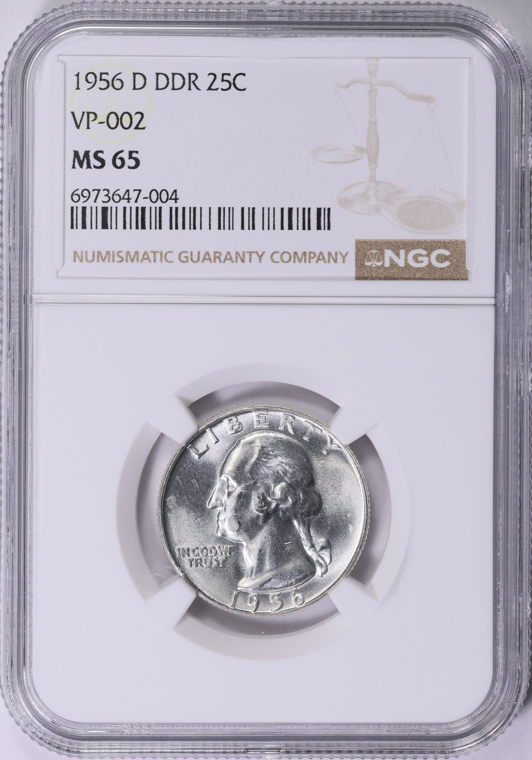 1956-D Washington Quarter DDR VP-002 NGC MS-65 | NGC Cert #6973647-004 ...