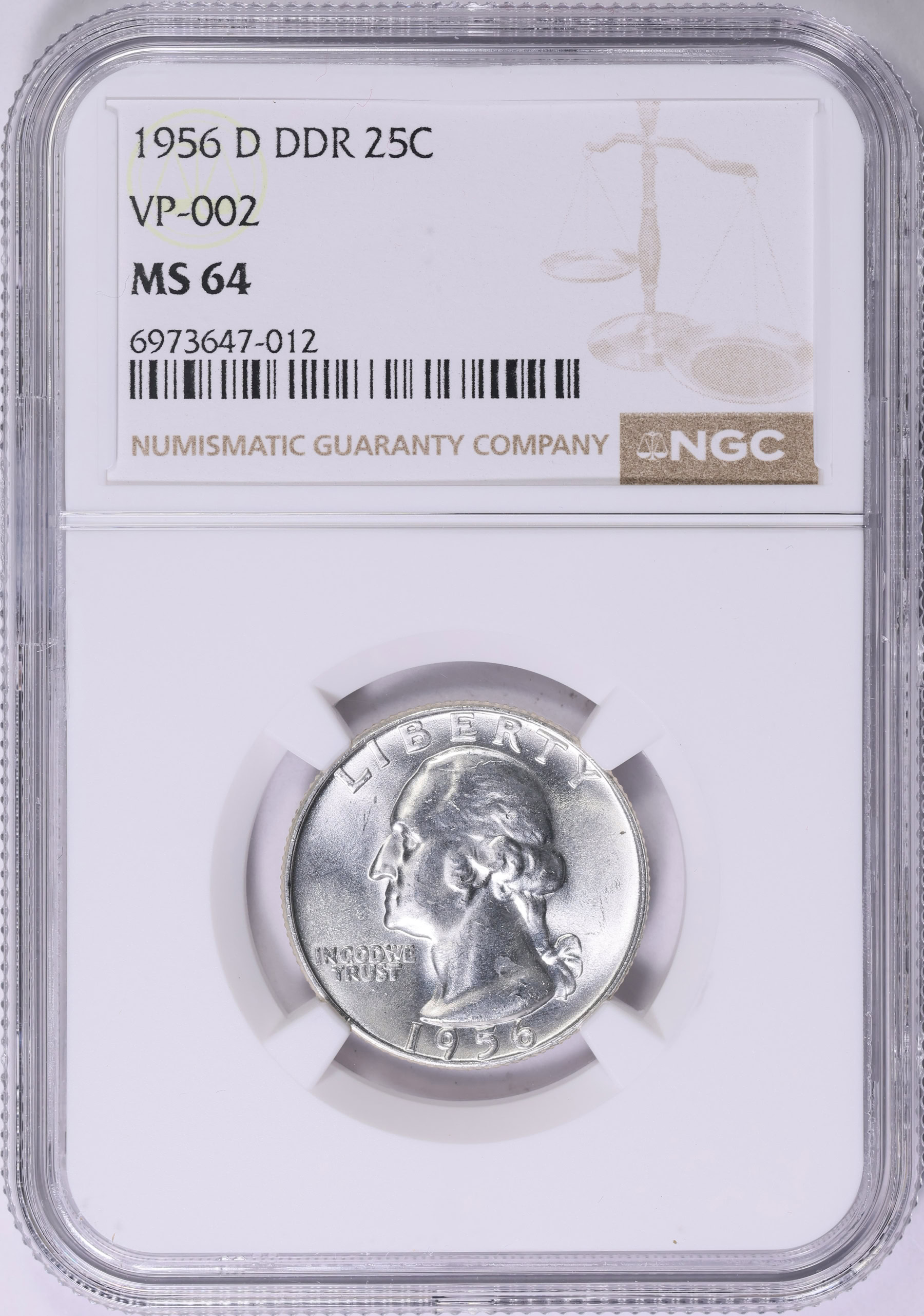 1956-D Washington Quarter DDR VP-002 NGC MS-64 | NGC Cert #6973647-012 ...