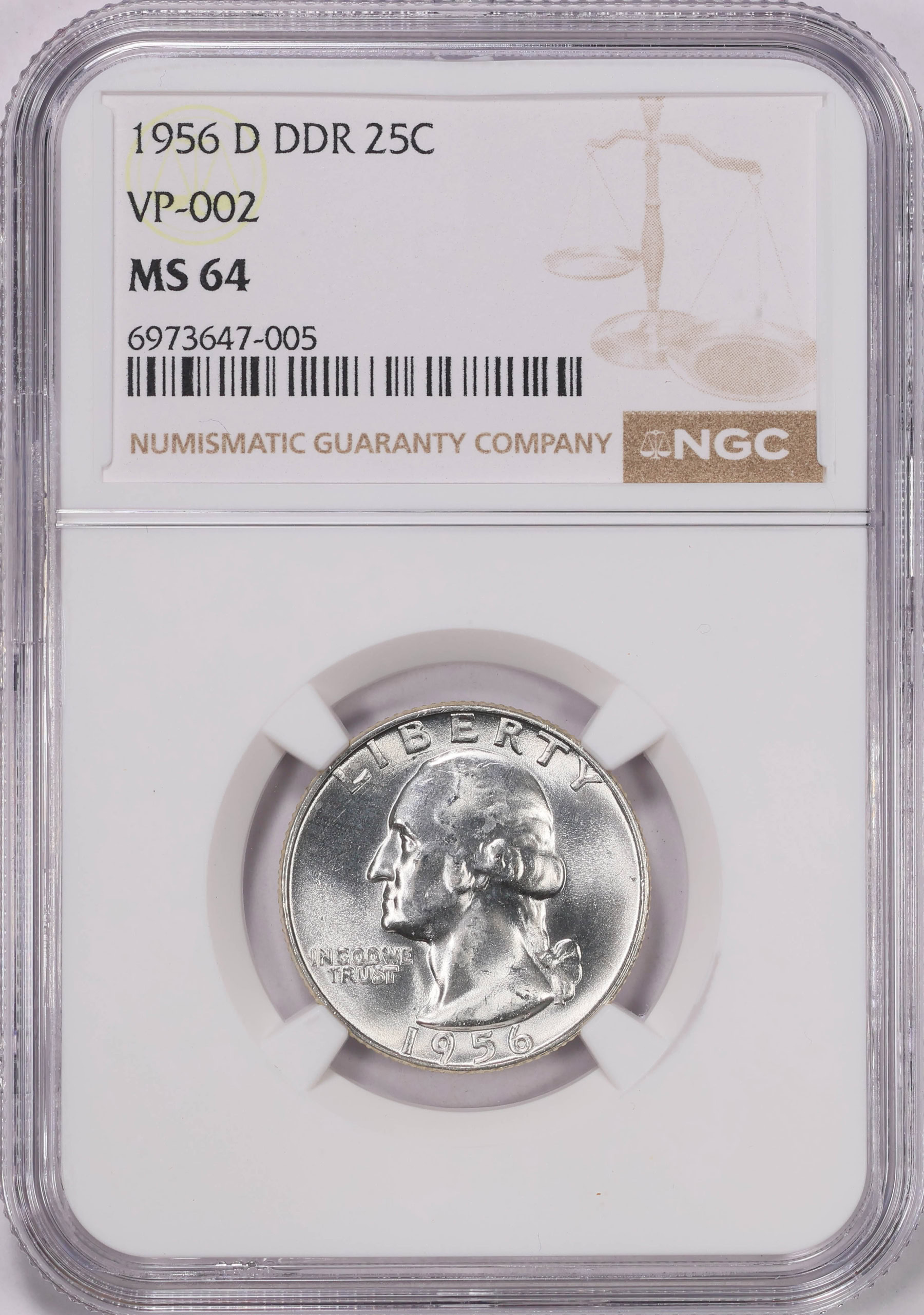 1956-D Washington Quarter DDR VP-002 NGC MS-64 | NGC Cert #6973647-005 ...