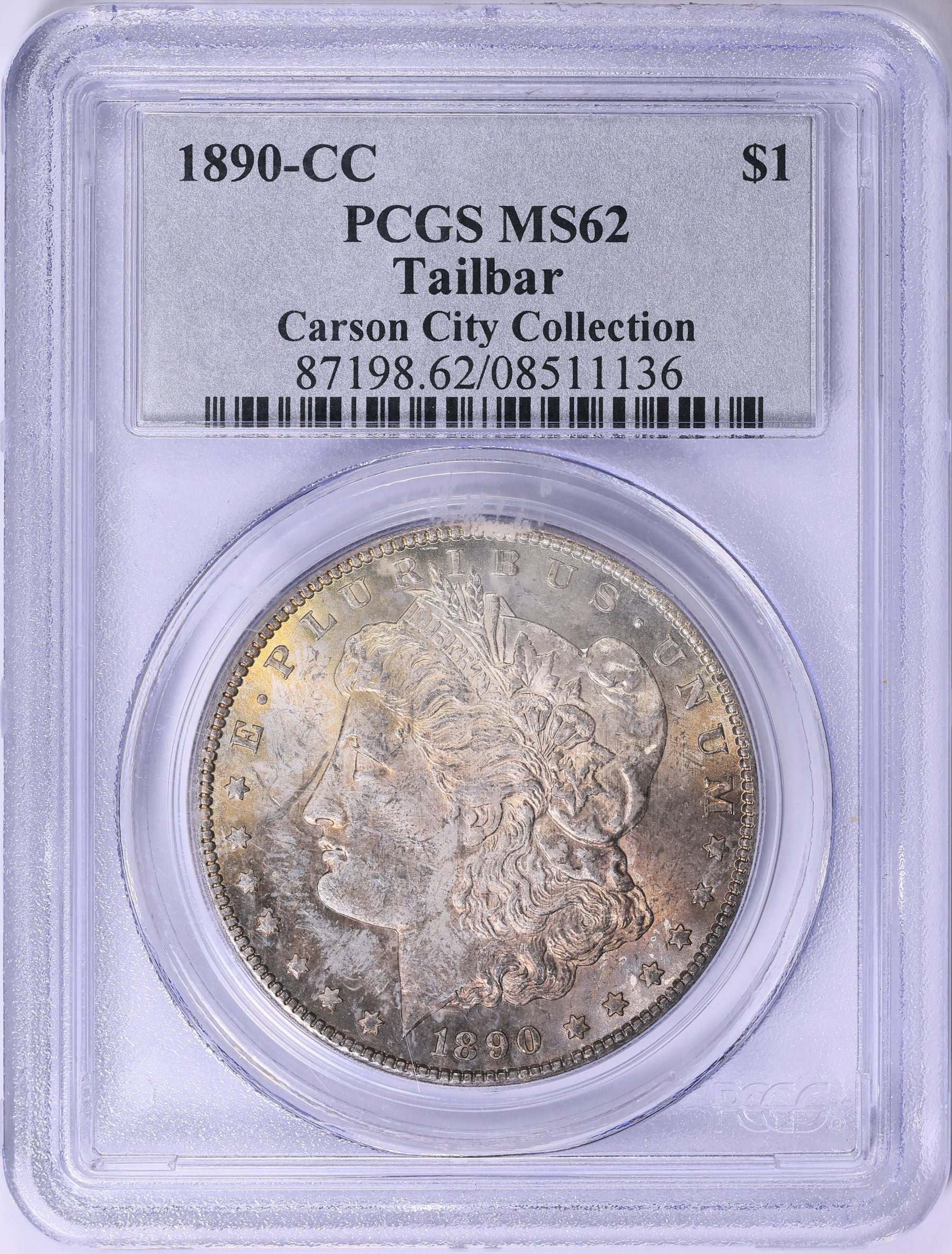 1890-CC Morgan Silver Dollar Tailbar PCGS MS-62 (Toned) (Carson City Collection) (Item 1868605 ...