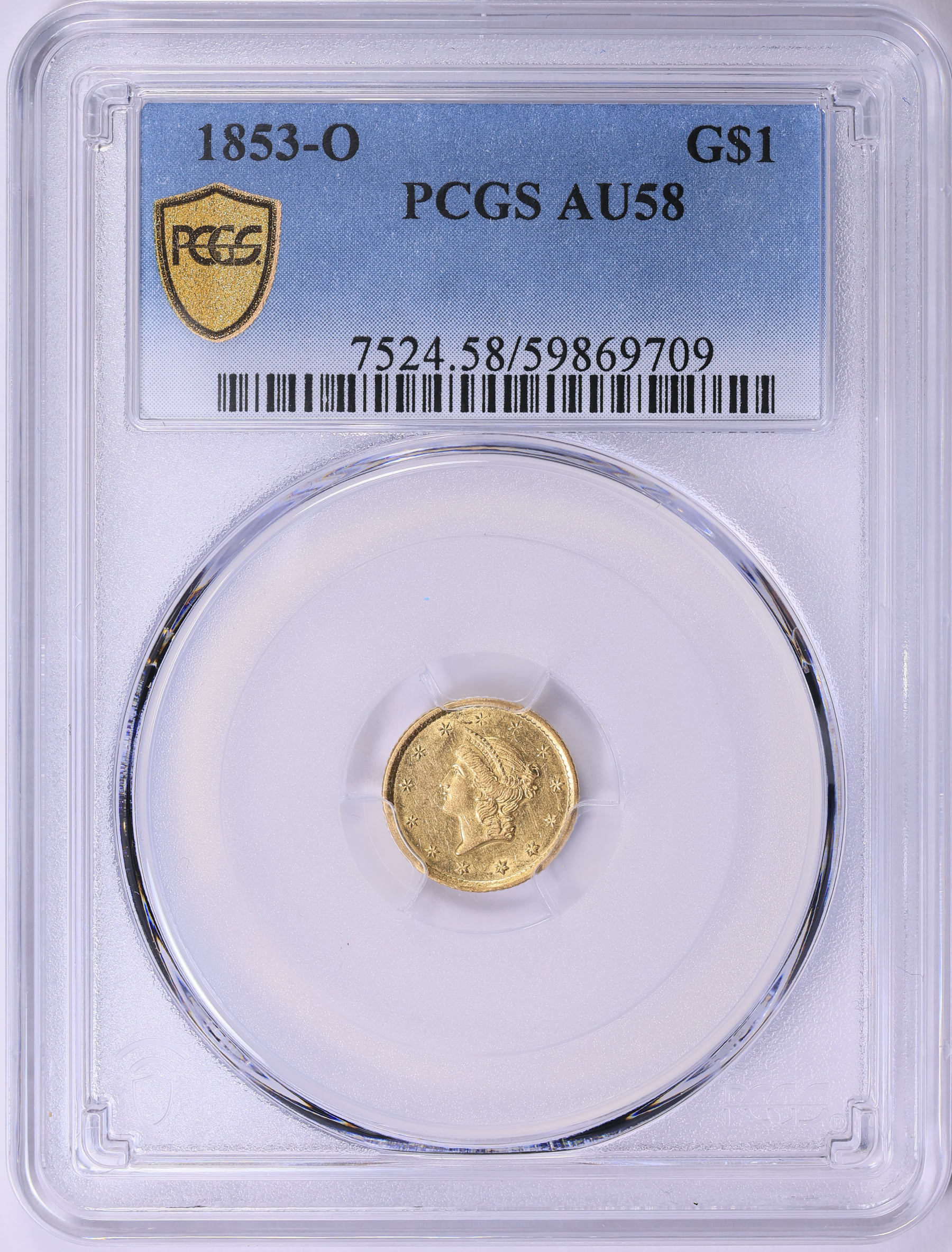 1853-O Liberty Gold Dollar PCGS AU-58 (Item 1868629) | GreatCollections ...