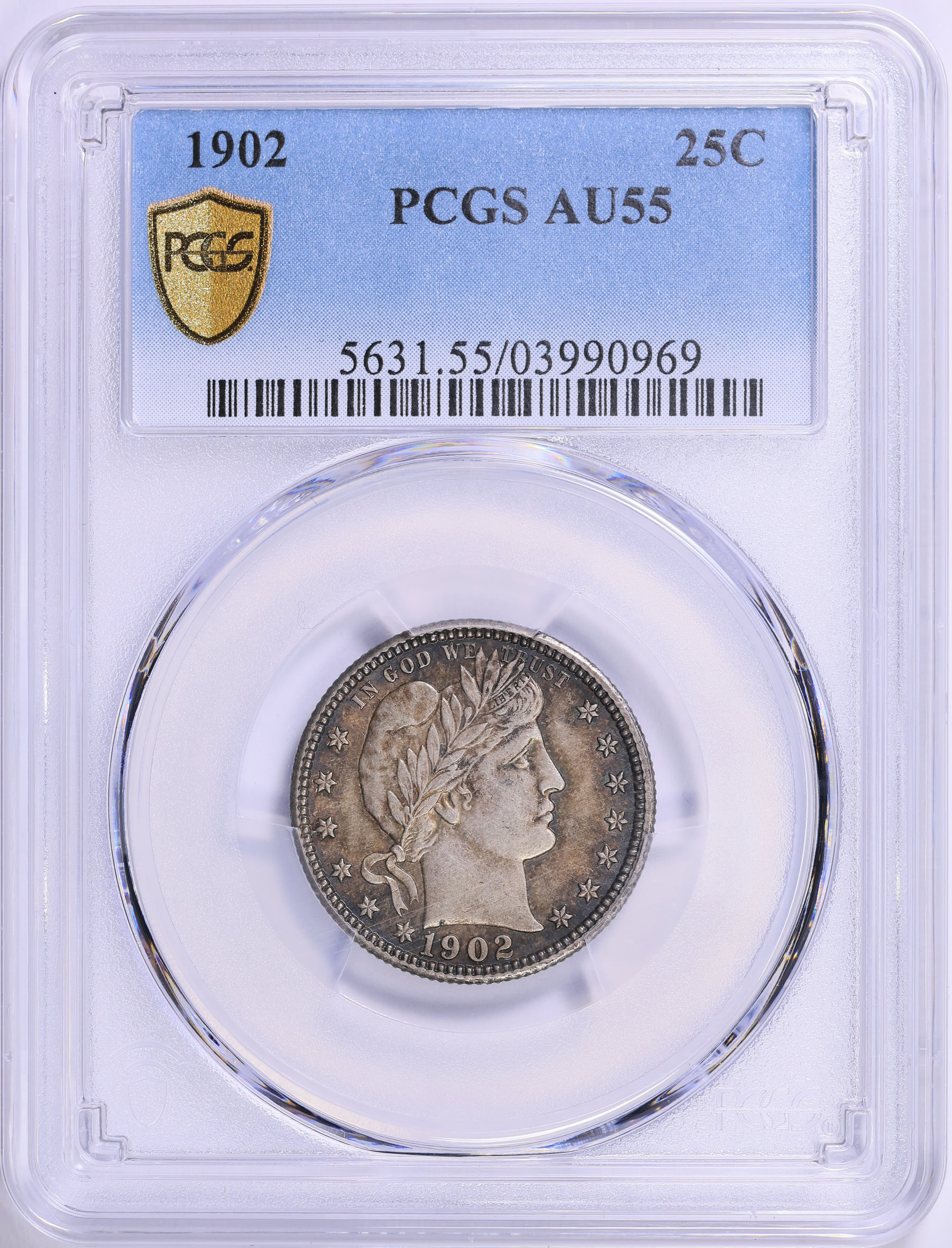 1902 Barber Quarter PCGS AU-55 (Toned) (Item 1868643) | GreatCollections Coin Auctions