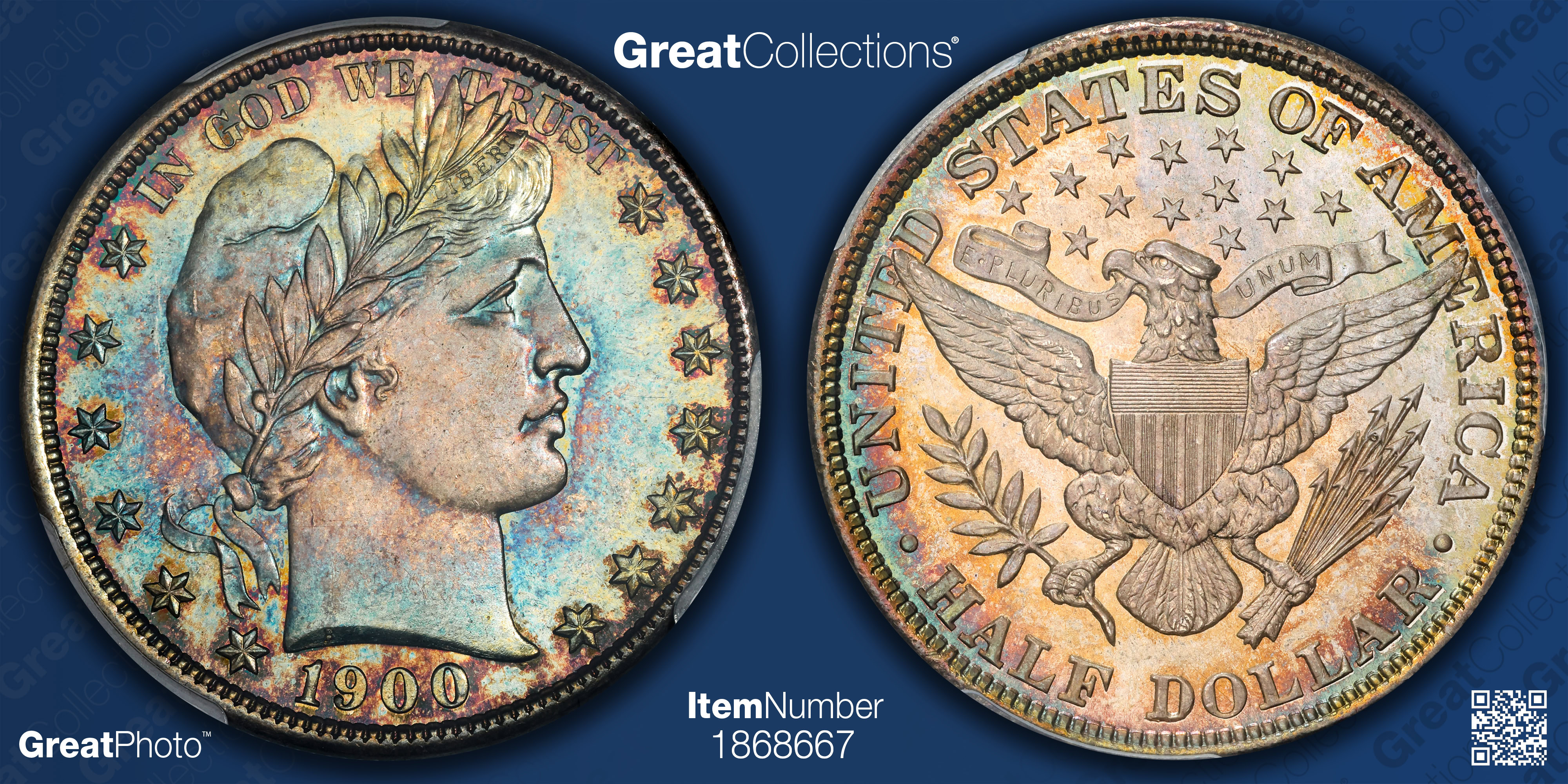 1900 Barber Half Dollar PCGS MS-67 (CAC Green) (Toned) (Duckor/Akers ...