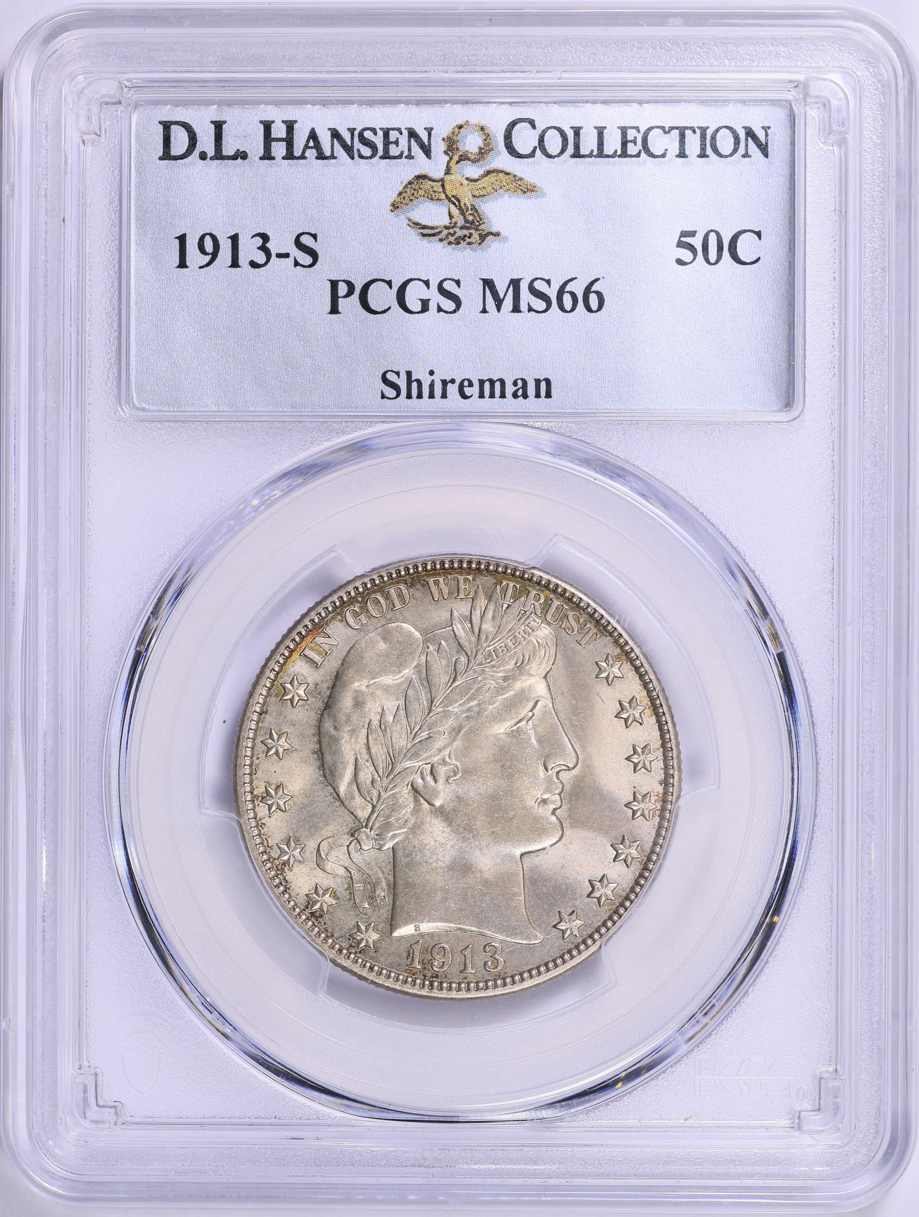 1913-S Barber Half Dollar PCGS MS-66 (Toned) (D. L. Hansen Collection ...