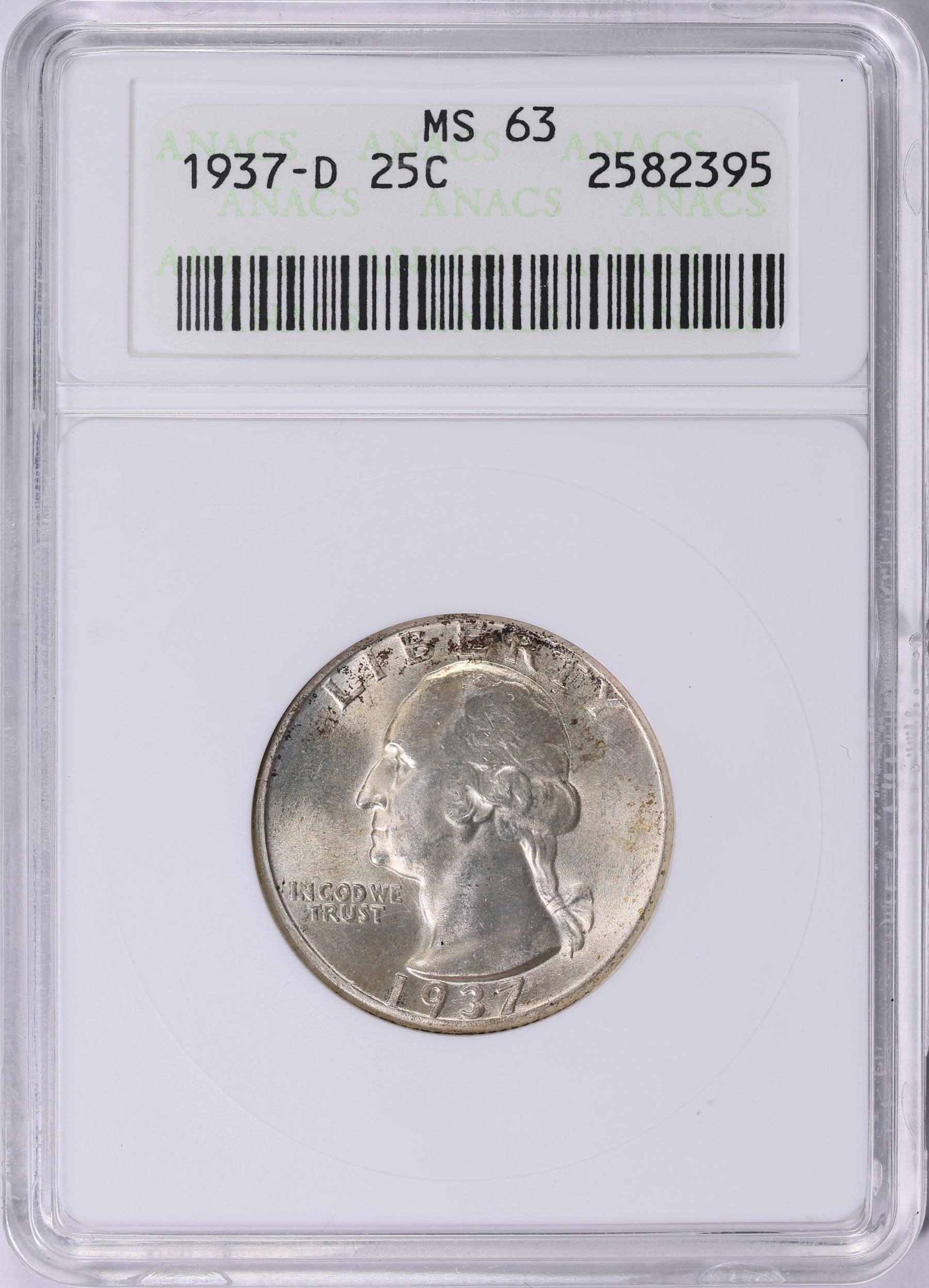 1937-D Washington Quarter ANACS MS-63 OH (Item 1868759 ...