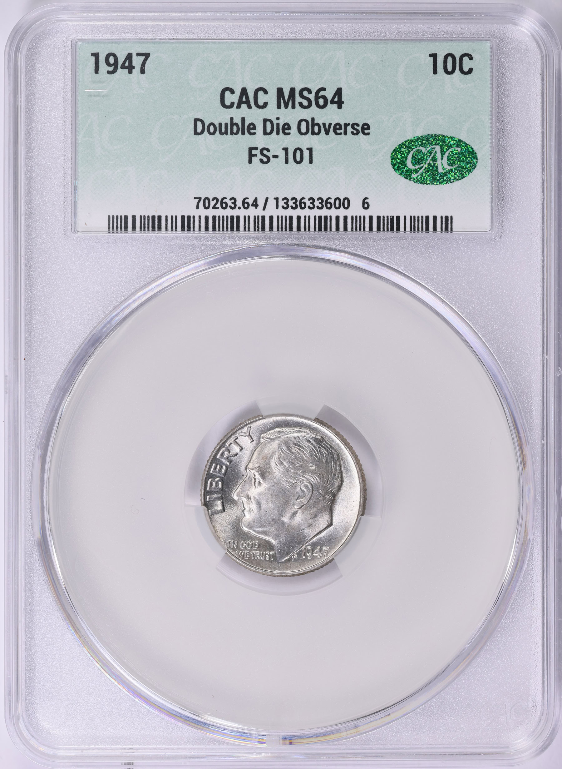 1947 Roosevelt Dime Doubled Die Obverse FS-101 CACG MS-64 (Item 1868864 ...