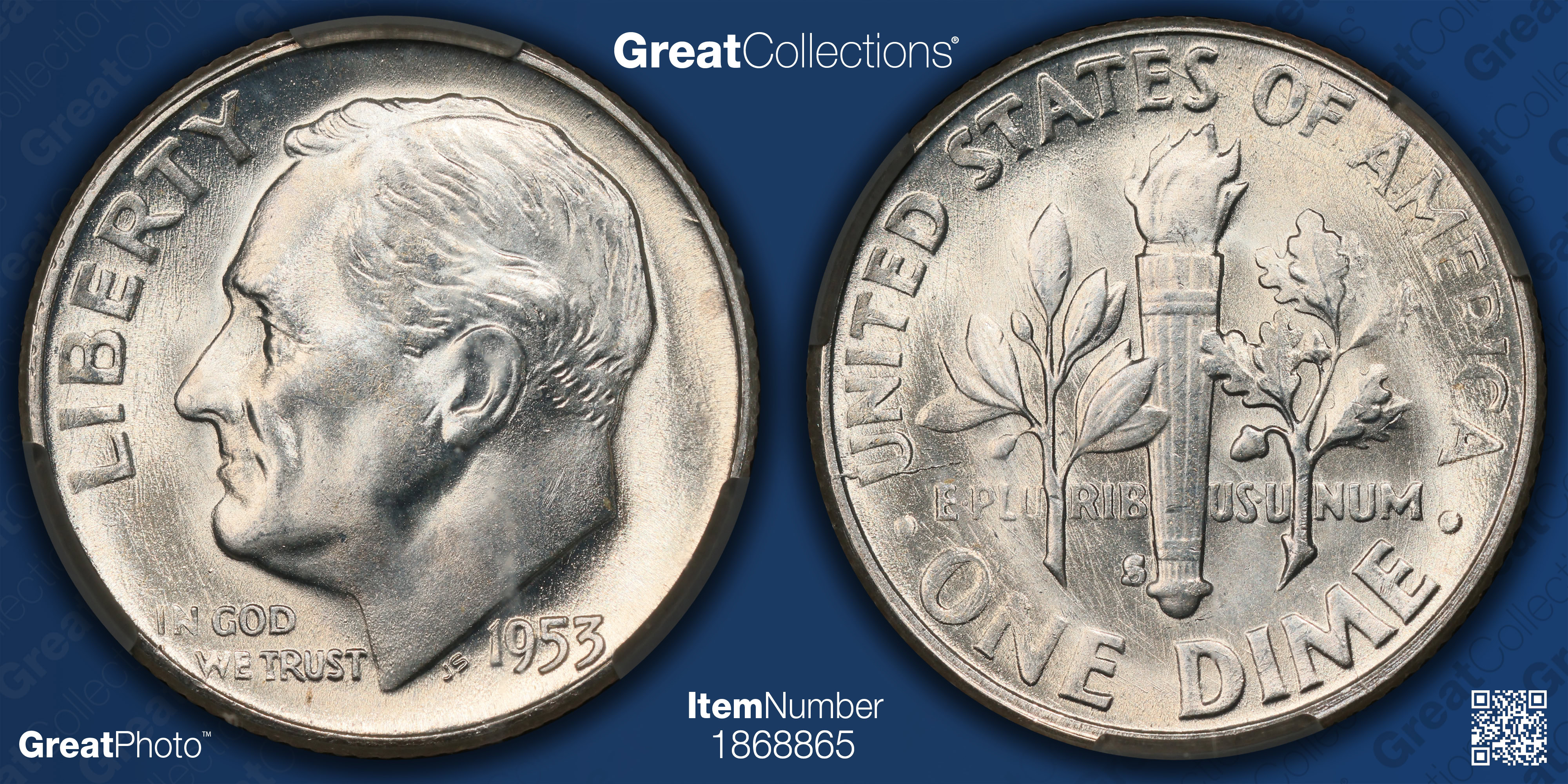1953-S Roosevelt Dime Acorn FS-901 CACG MS-65 | CACG Cert #994936296 ...