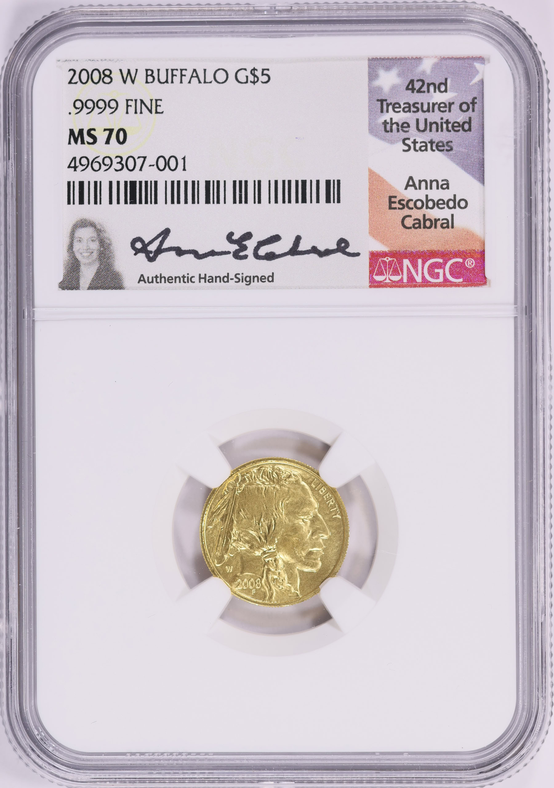 2008-W $5 Tenth-Ounce Gold American Buffalo Burnished NGC MS-70 (Anna ...