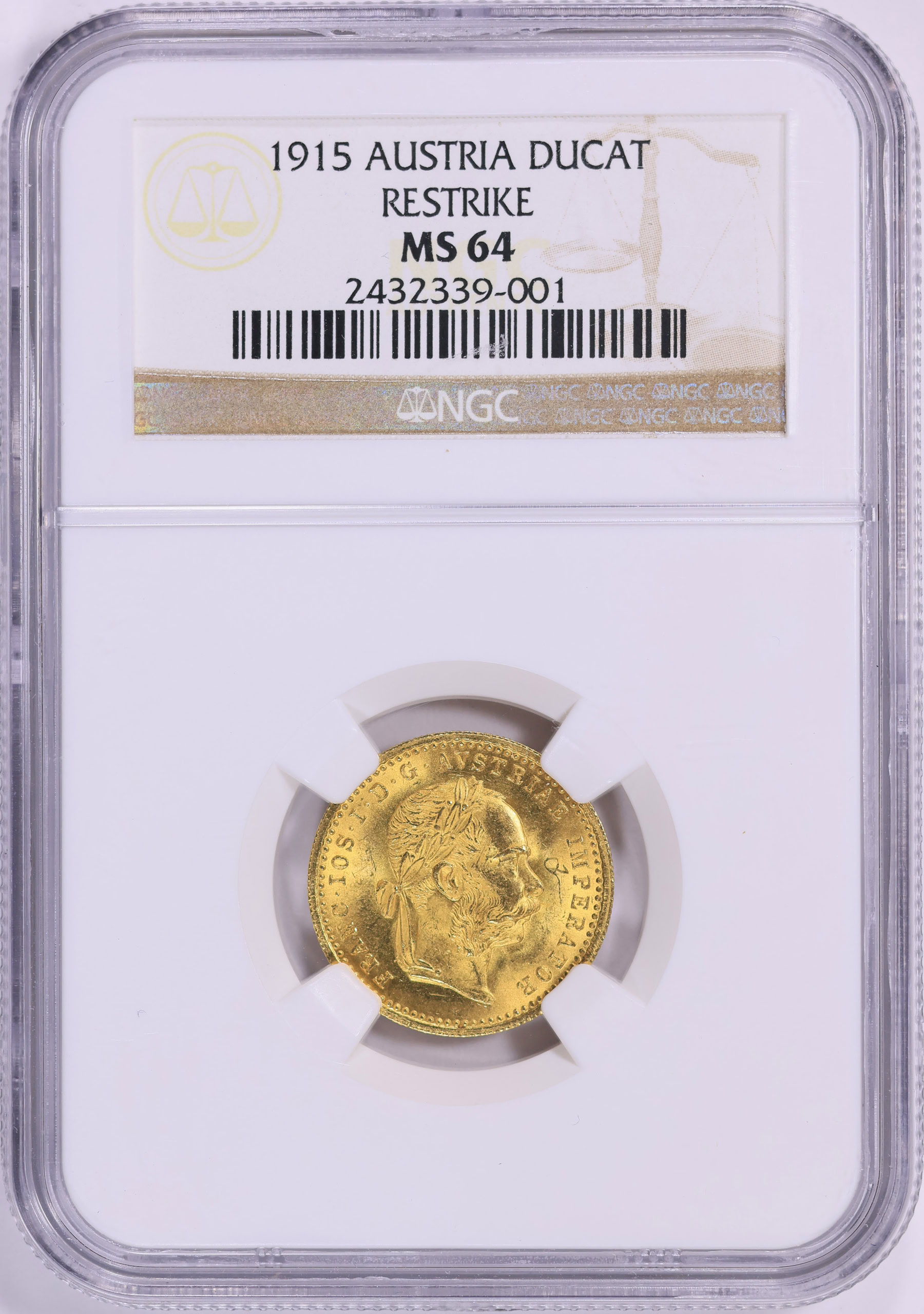 Austria 1915 Gold Ducat Restrike KM-2267 NGC MS-64 (AGW = 0.1107 oz ...