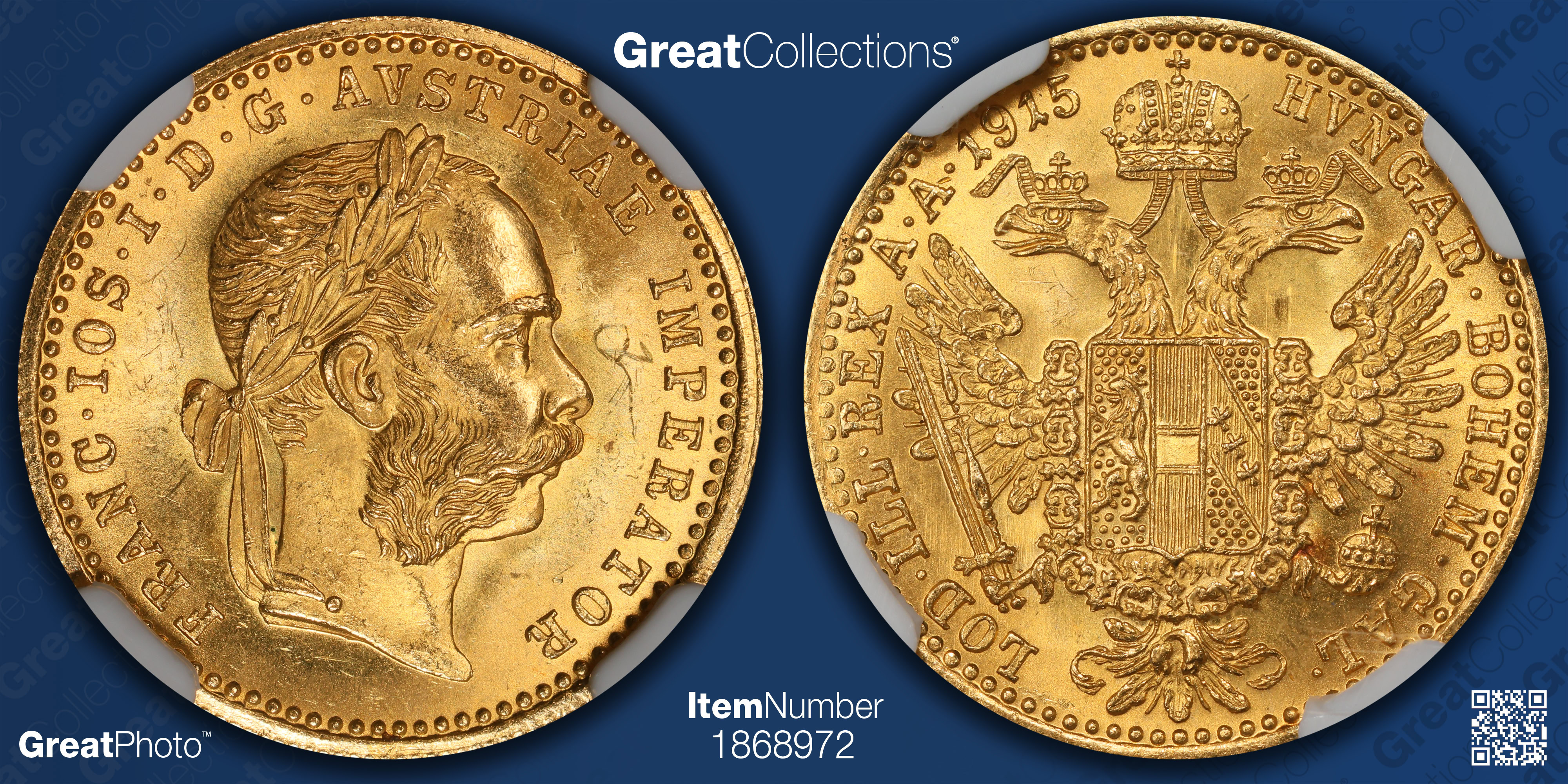 Austria 1915 Gold Ducat Restrike KM-2267 NGC MS-64 (AGW = 0.1107 oz ...