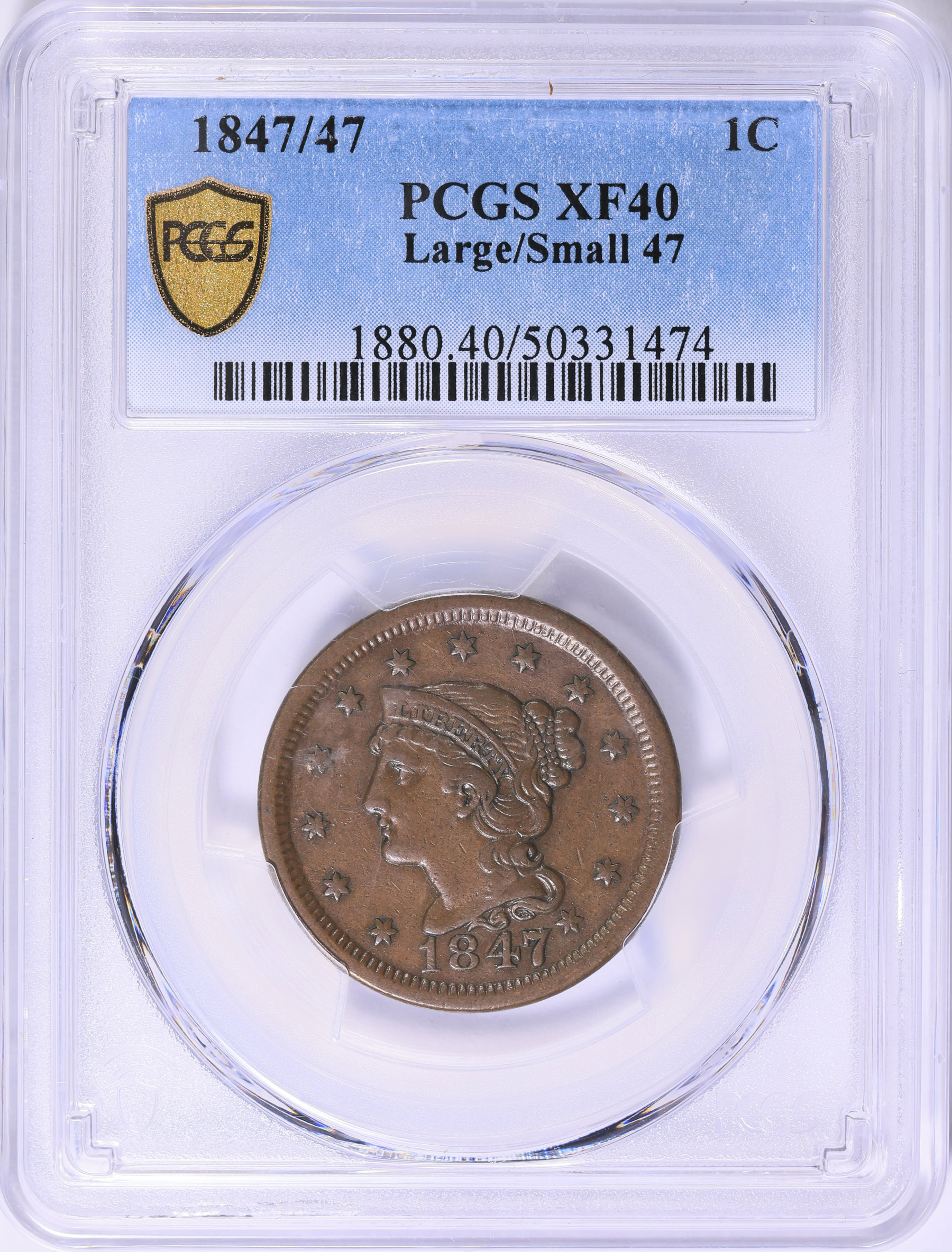 1847/47 Braided Hair Cent Large/Small 47 PCGS XF-40 BN (Item 1869128 ...