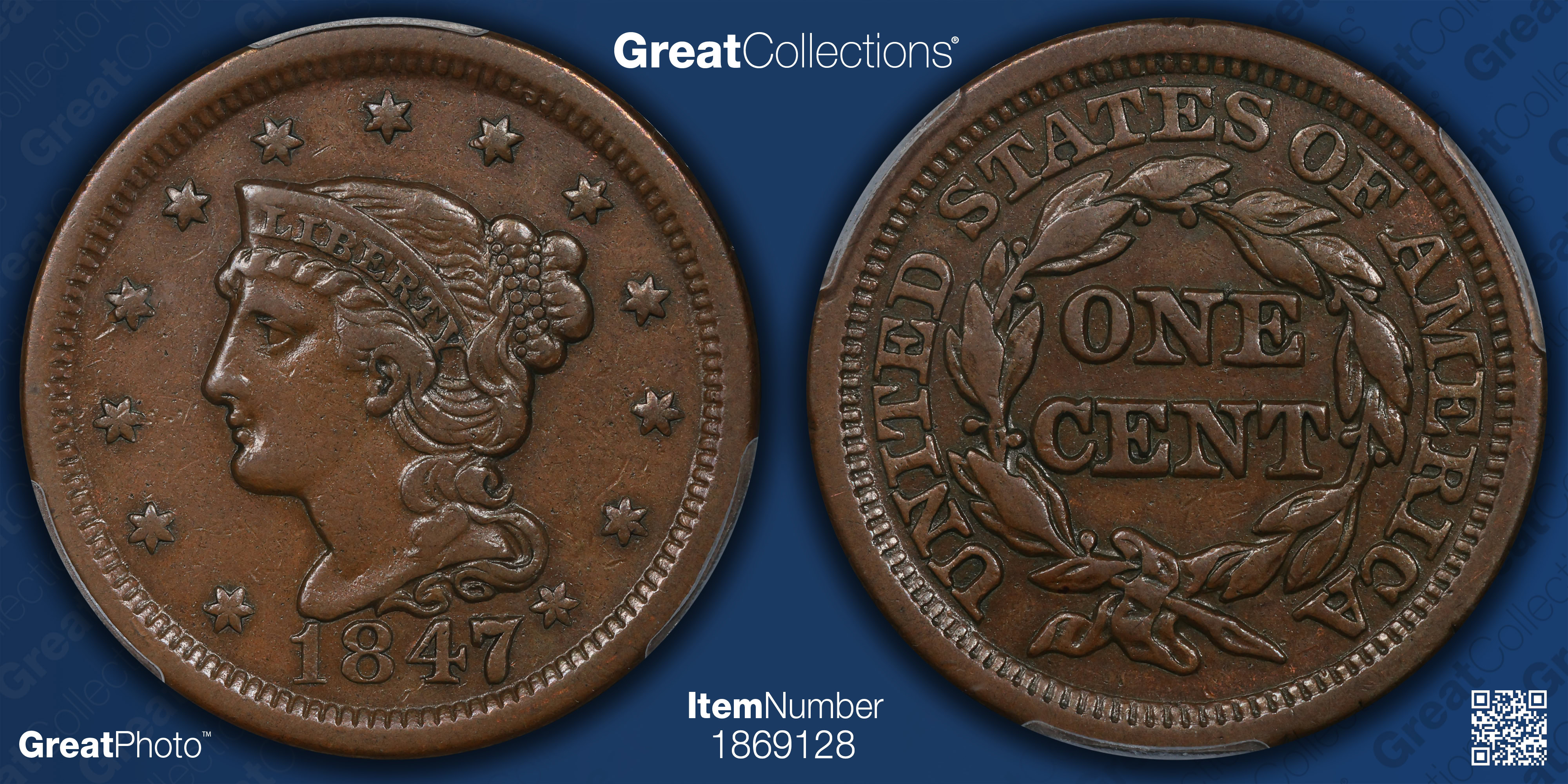 1847/47 Braided Hair Cent Large/Small 47 PCGS XF-40 BN (Item 1869128 ...