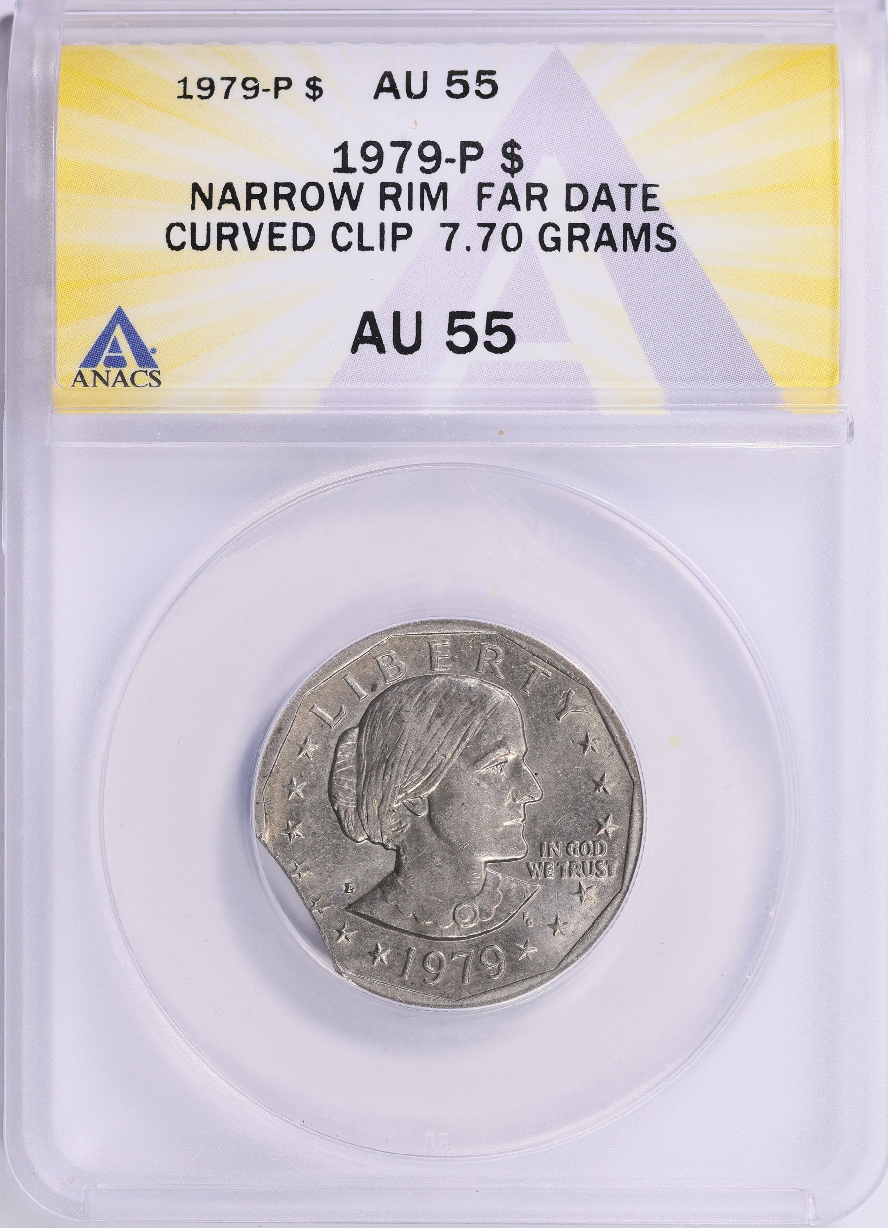 Mint Error 1979-P Susan B. Anthony Dollar Narrow Rim Far Date Curved ...