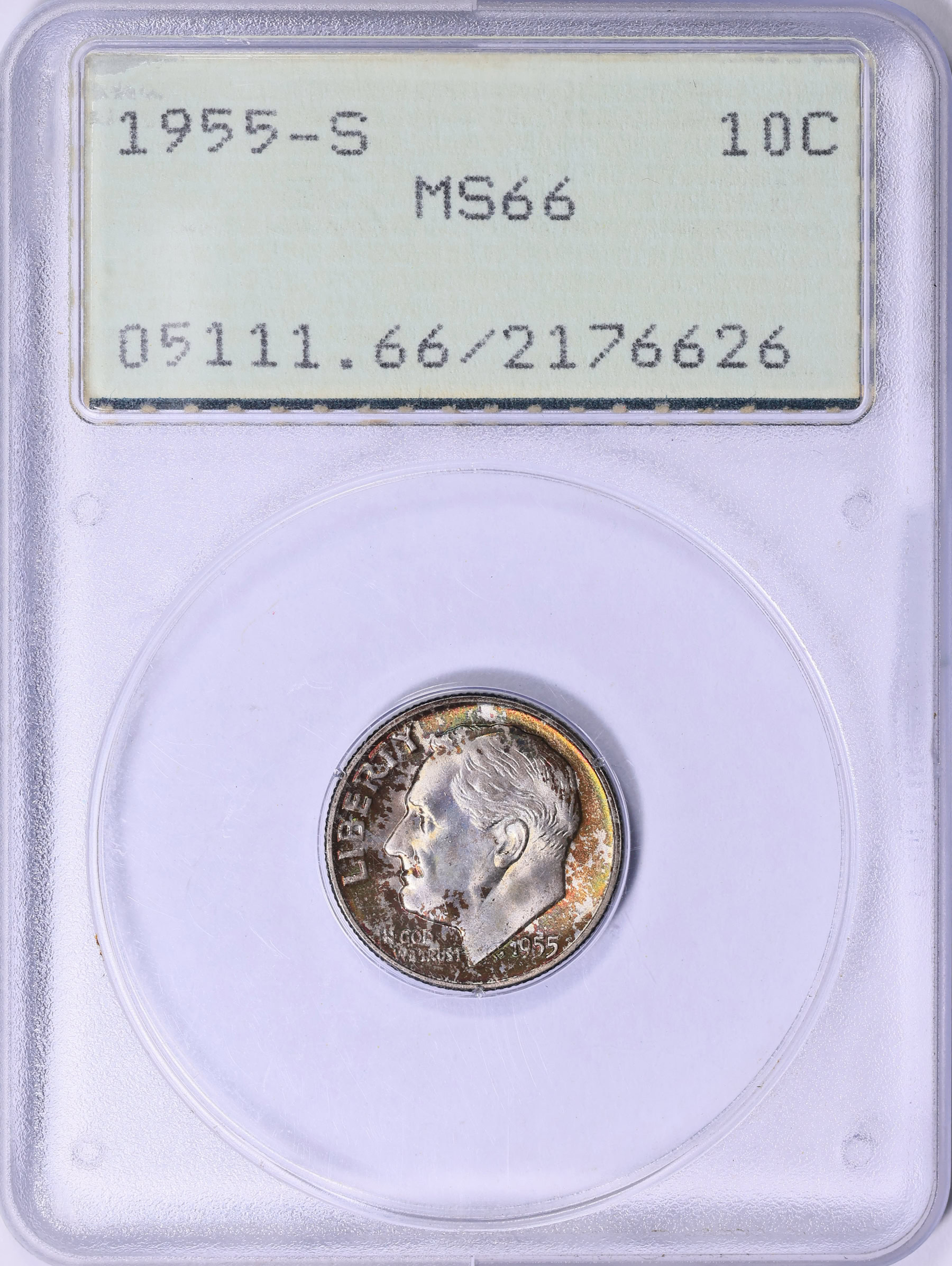 1955-S Roosevelt Dime PCGS MS-66 OGH (1st Gen) (Toned) (Item 1869292 ...
