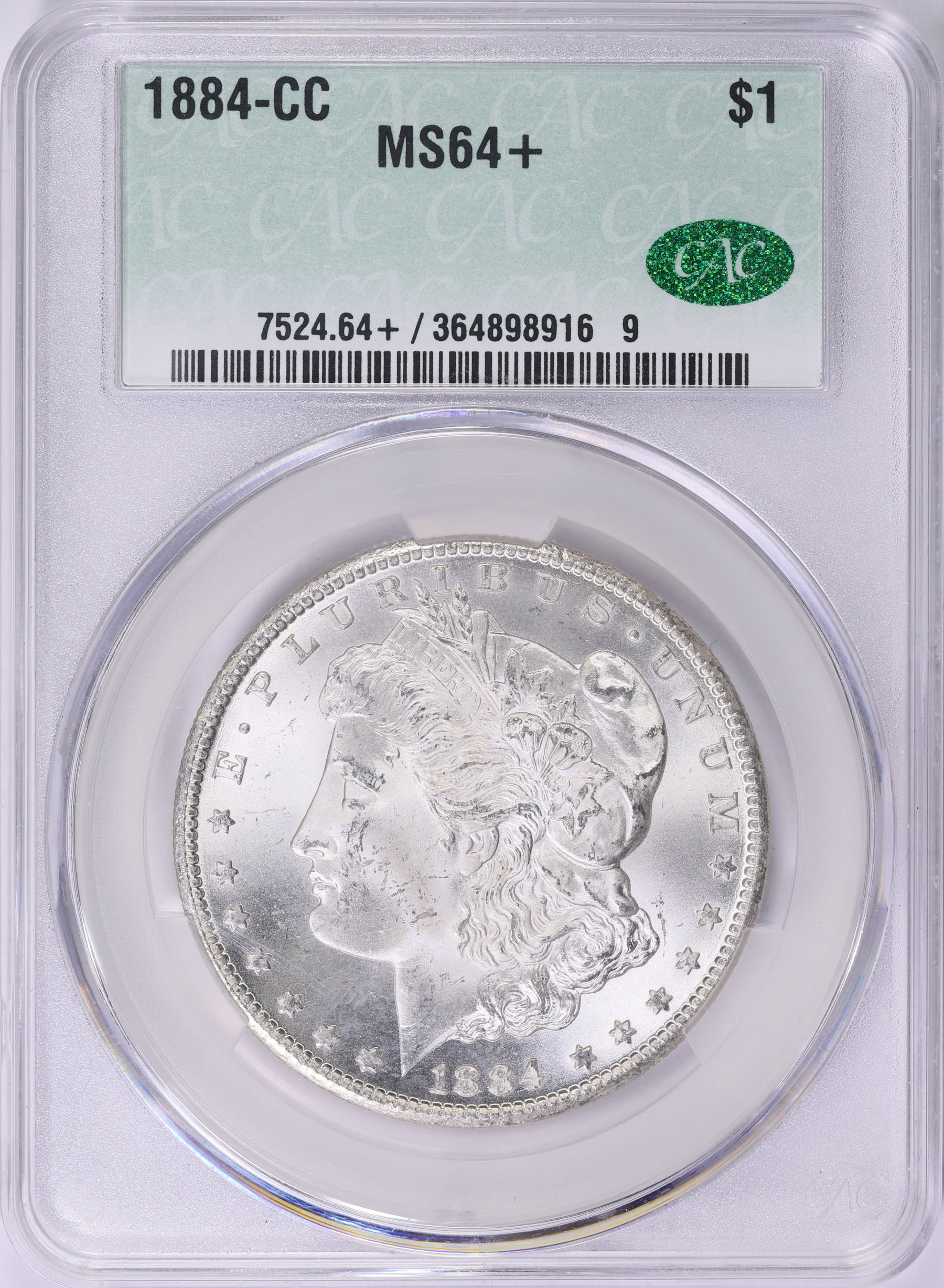 1884-CC Morgan Silver Dollar CACG MS-64+ (Item 1869303) | GreatCollections Coin Auctions