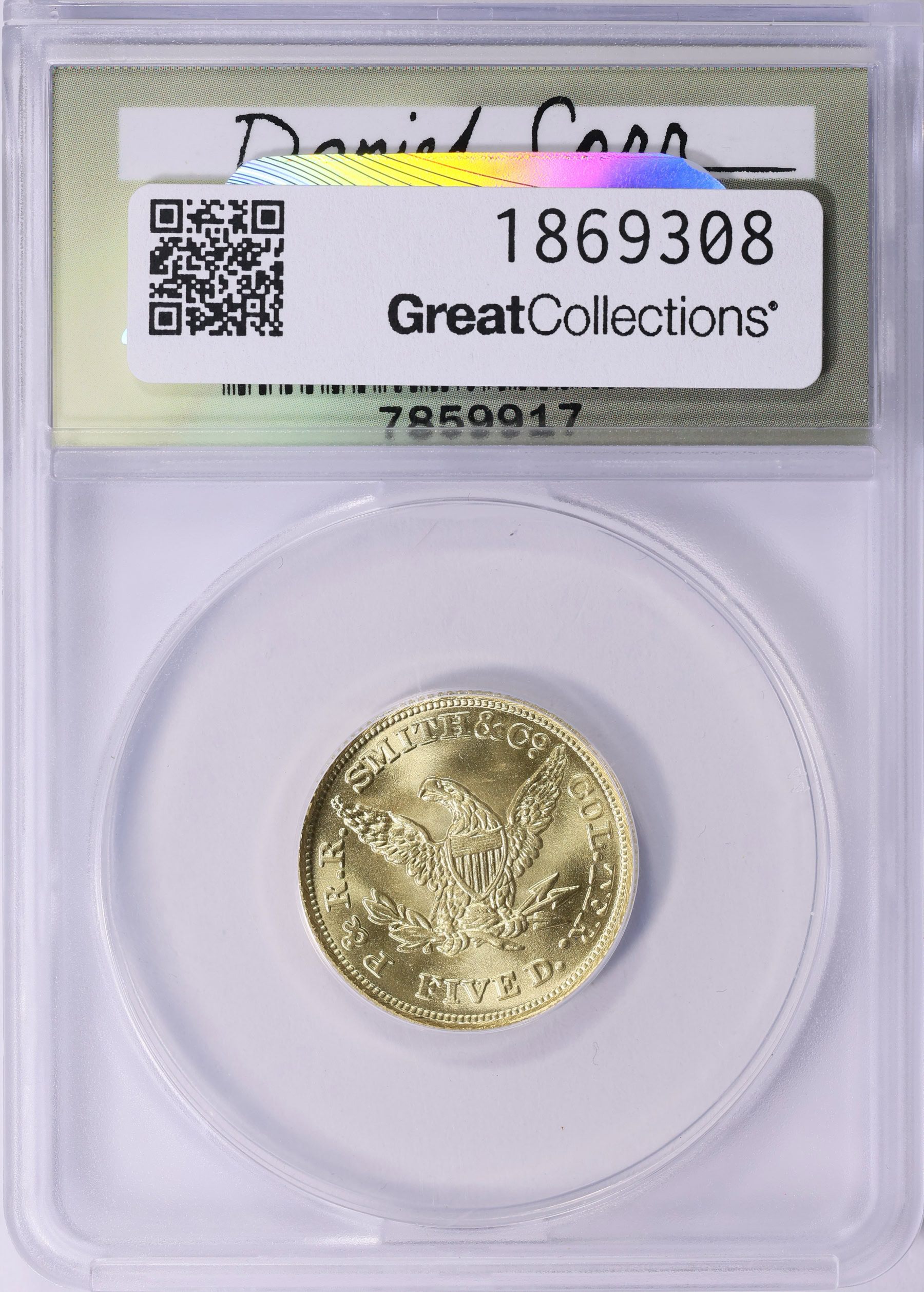 1862 Gold $5 P & R.R. Co. Colorado Territory Daniel Carr Token ANACS MS ...