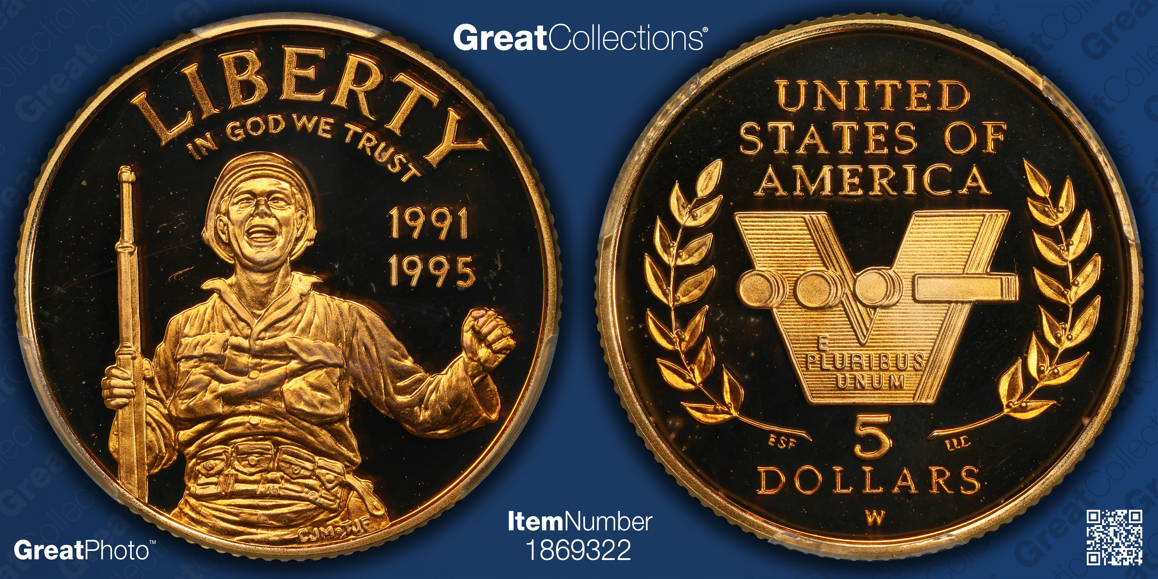 1991-95-W 50th Anniversary of World War II Gold $5 PCGS Proof-68 DCAM ...