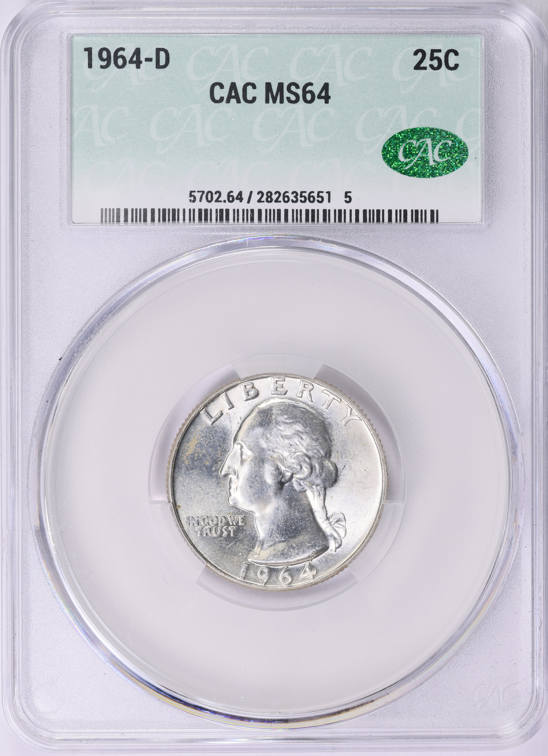 1964-D Washington Quarter CACG MS-64 (Item 1869417) | GreatCollections Coin Auctions