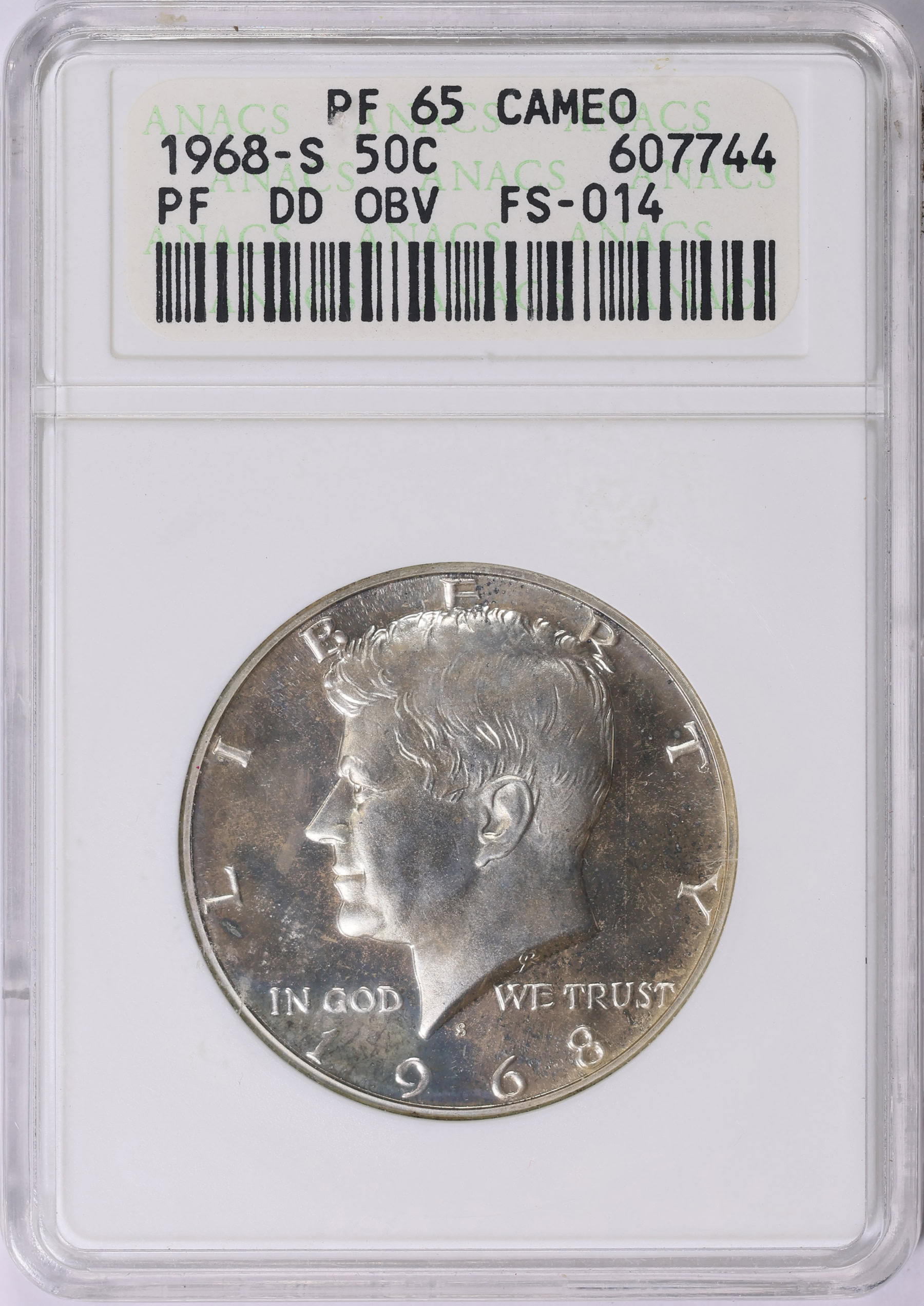 1968-S Kennedy Half Dollar Doubled Die Obverse FS-014 ANACS Proof-65 CAMEO OH (Item 1869450 ...
