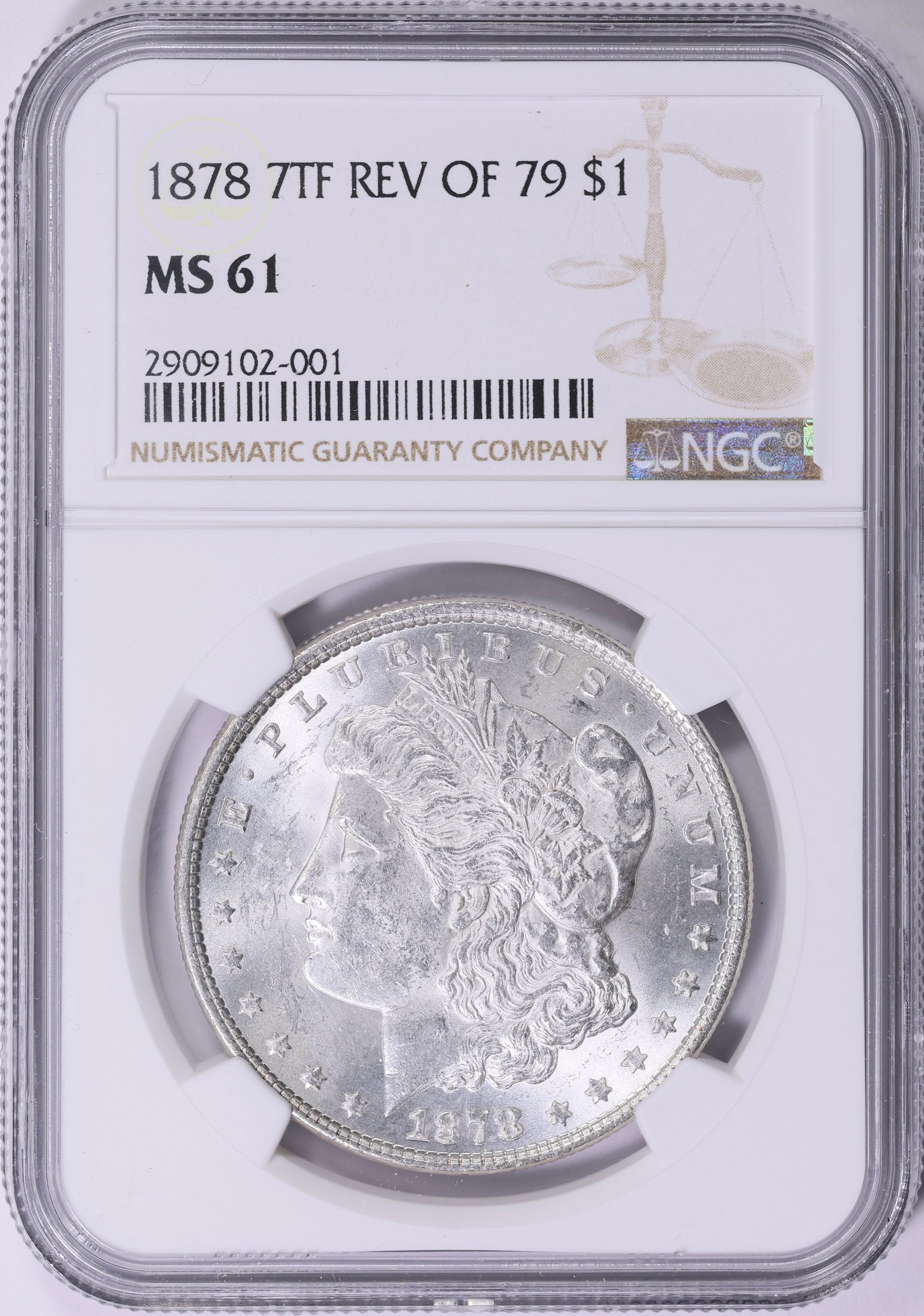 1878 Morgan Silver Dollar 7 Tailfeathers, Reverse of 1879 NGC MS-61 (Item 1869598 ...