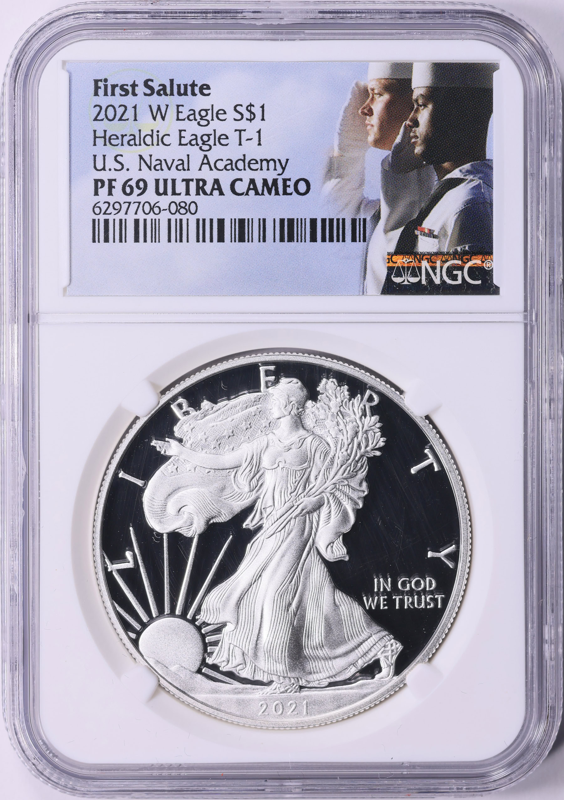 2021-W $1 Silver Eagle Type 1 NGC Proof-69 UC (First Salute U.S. Navy ...