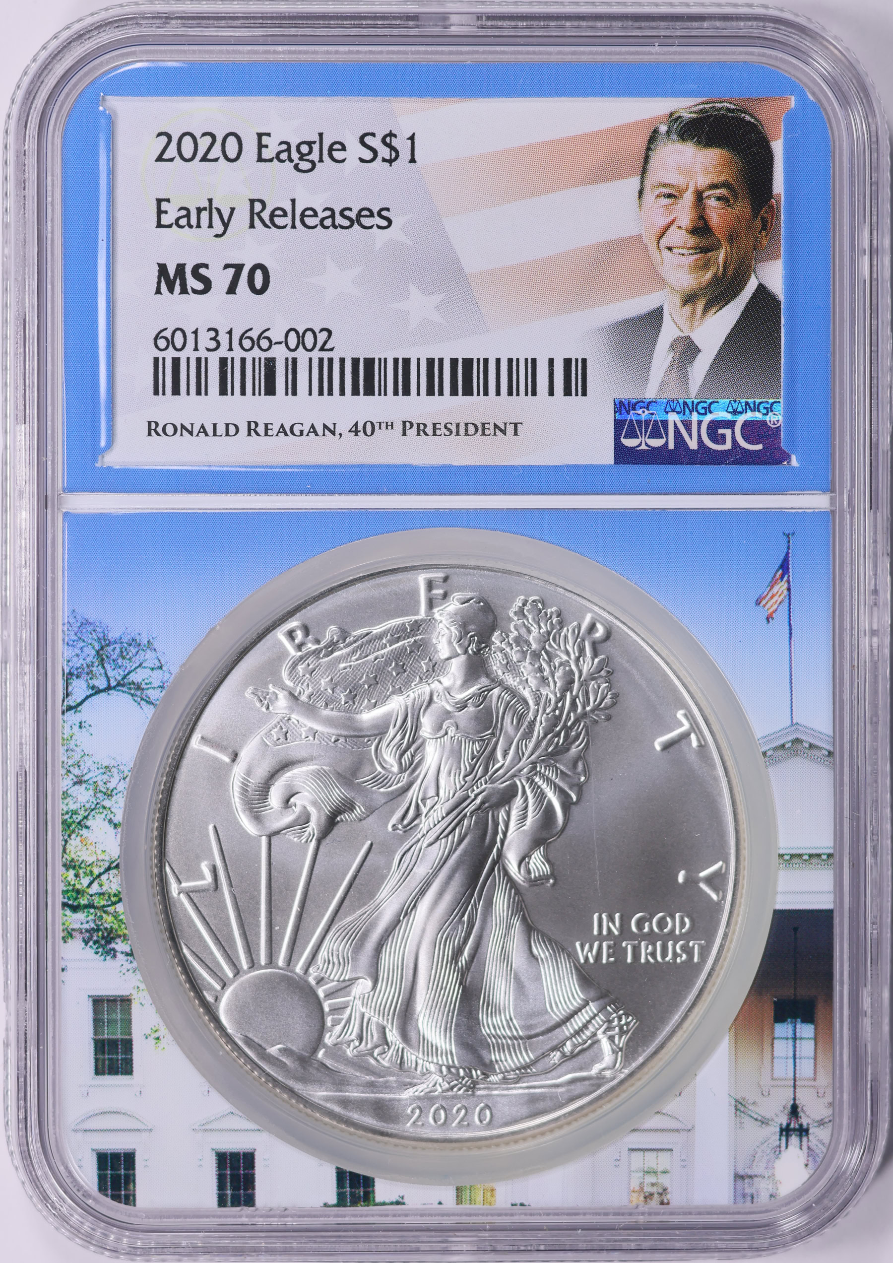 2020 $1 Silver Eagle Early Releases NGC MS-70 (Reagan Label) (White House Frame Holder) (Item ...