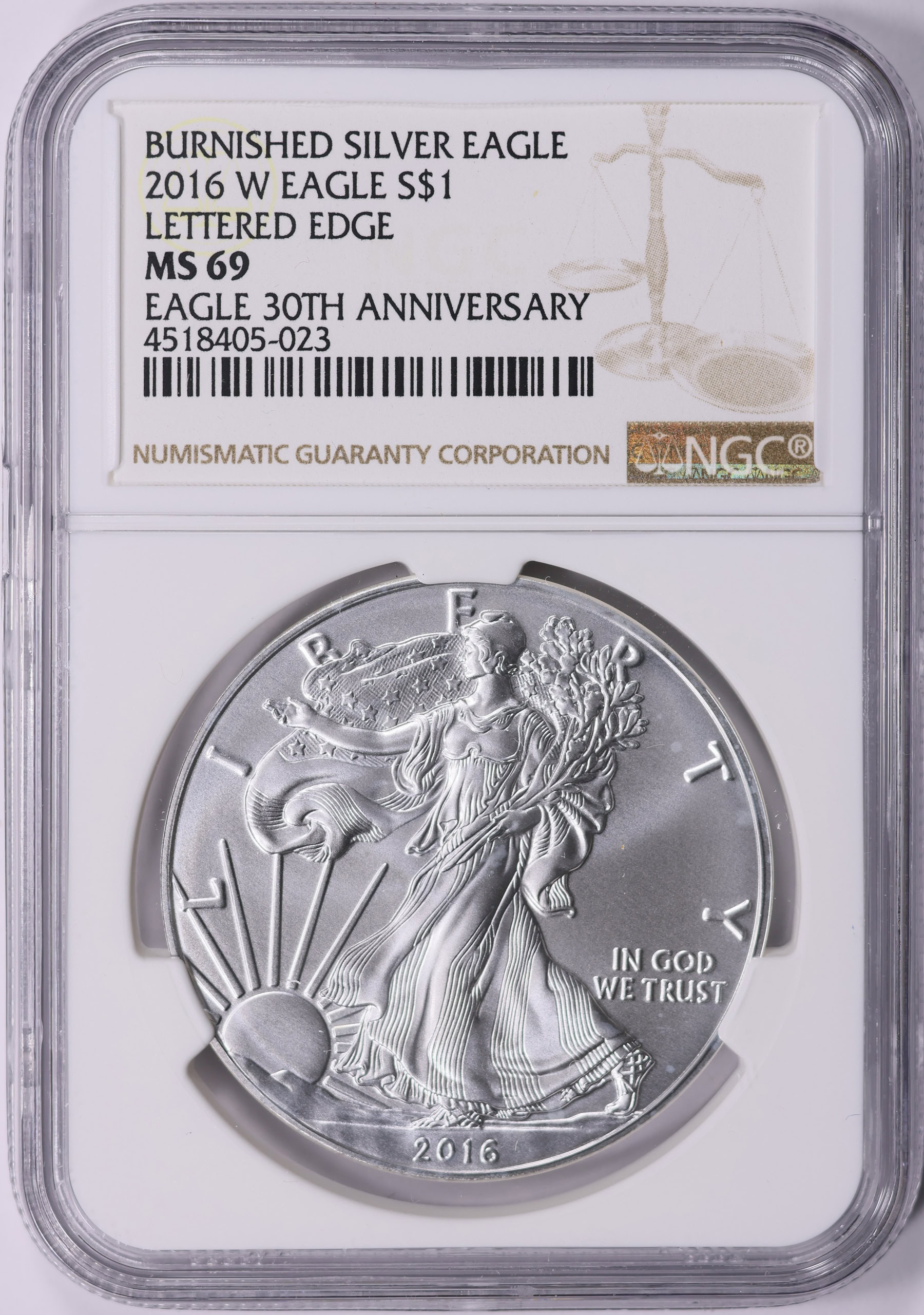 2016-W $1 Silver Eagle Burnished Lettered Edge 30th Anniversary NGC MS-69 (Item 1869722 ...