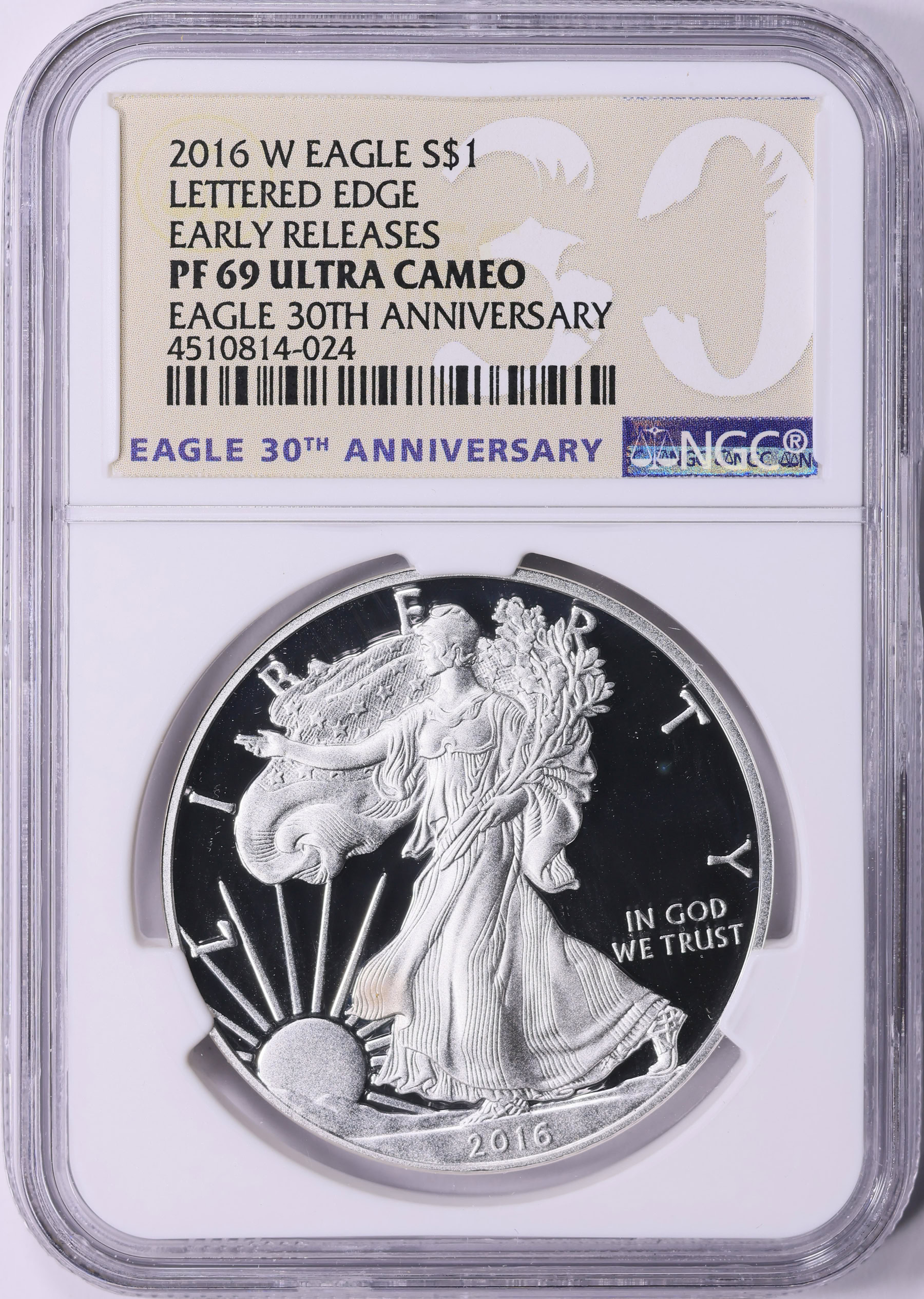 2016-W $1 Silver Eagle 30th Anniversary Early Releases Lettered Edge NGC Proof-69 UC (Item ...