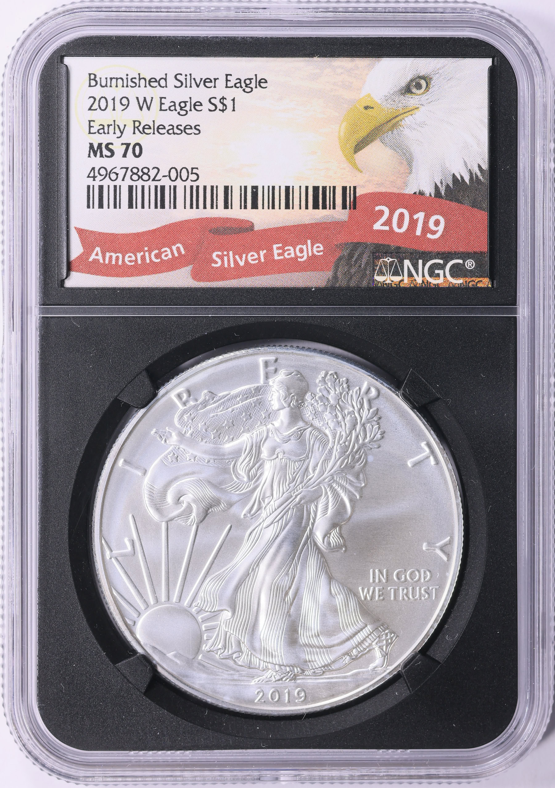 2019-W $1 Silver Eagle Early Releases Burnished NGC MS-70 (Eagle Label) (Black Retro Holder ...