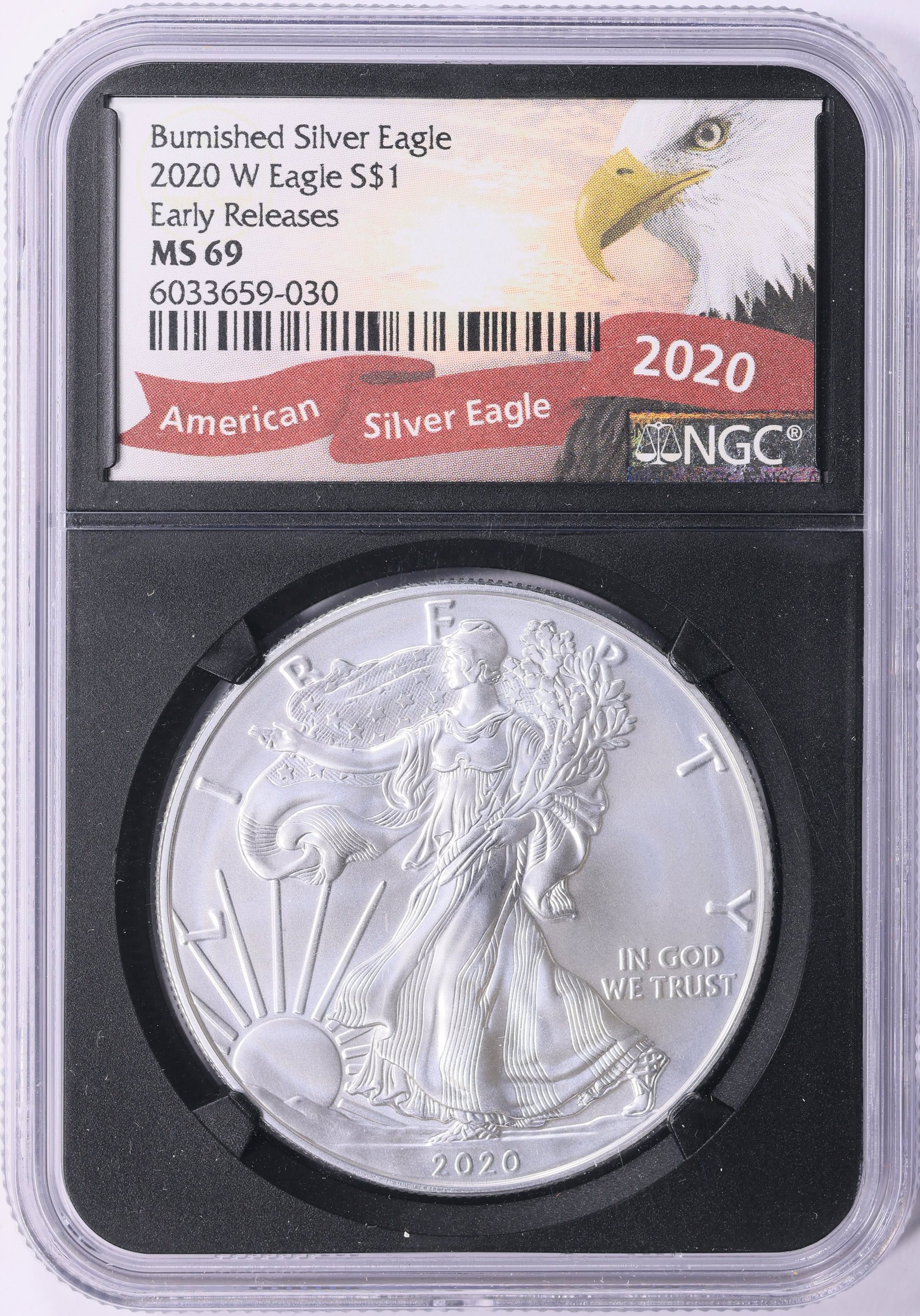 2020-W $1 Silver Eagle Early Releases Burnished NGC MS-69 (Eagle Label) (Black Retro Holder ...