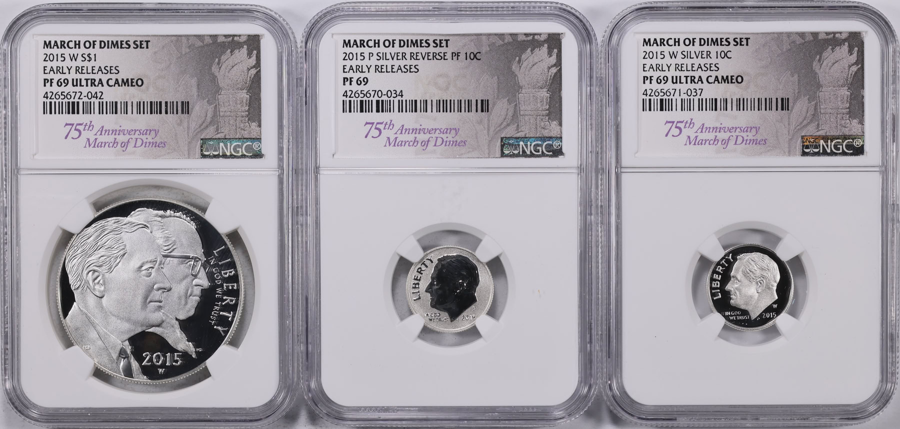 2015 March of Dimes Set Silver Dollar, Reverse Proof Dime and Proof ...