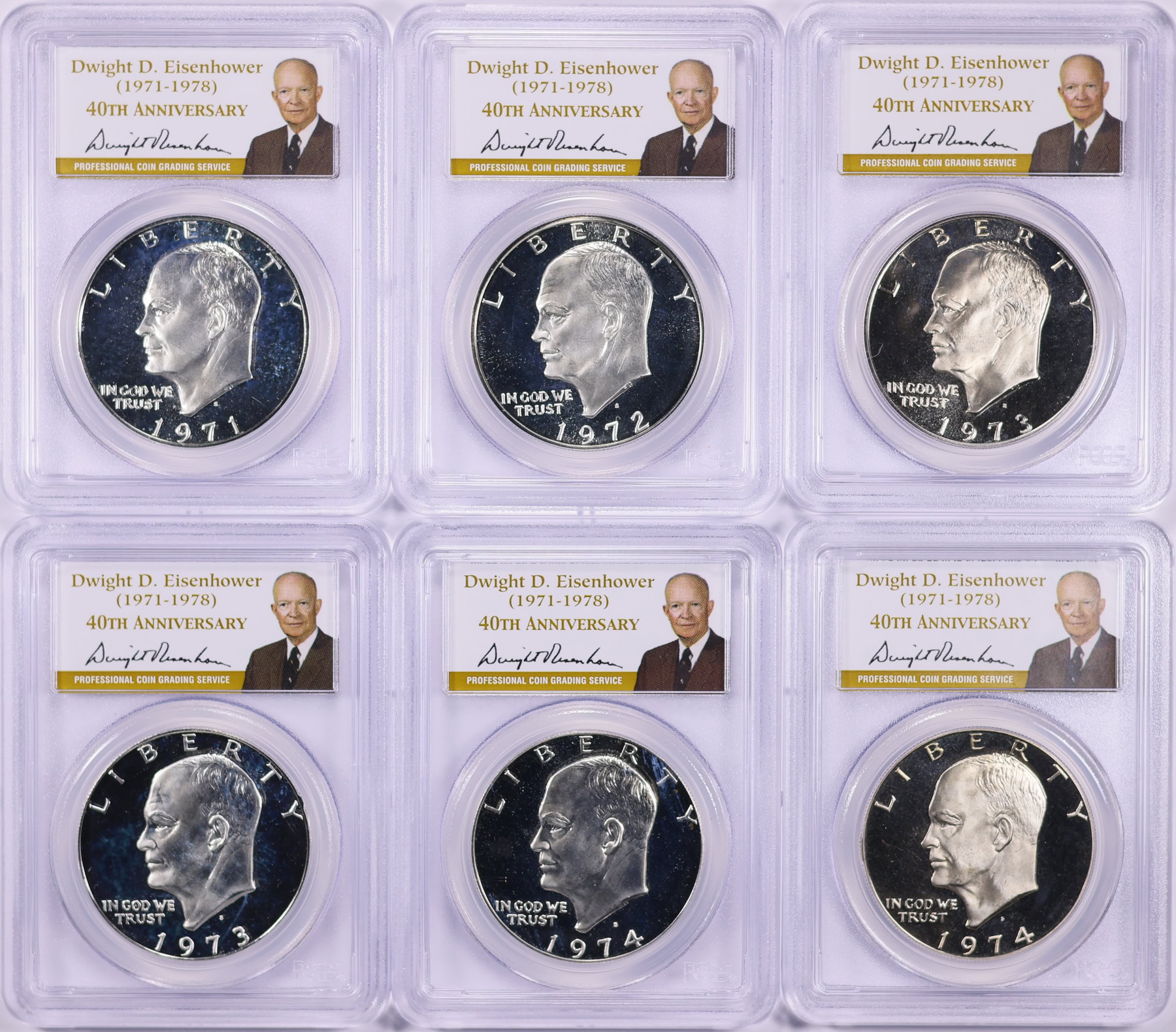 Eisenhower Proof Dollar Date Run Including Silver PCGS Proof-69 DCAM ...