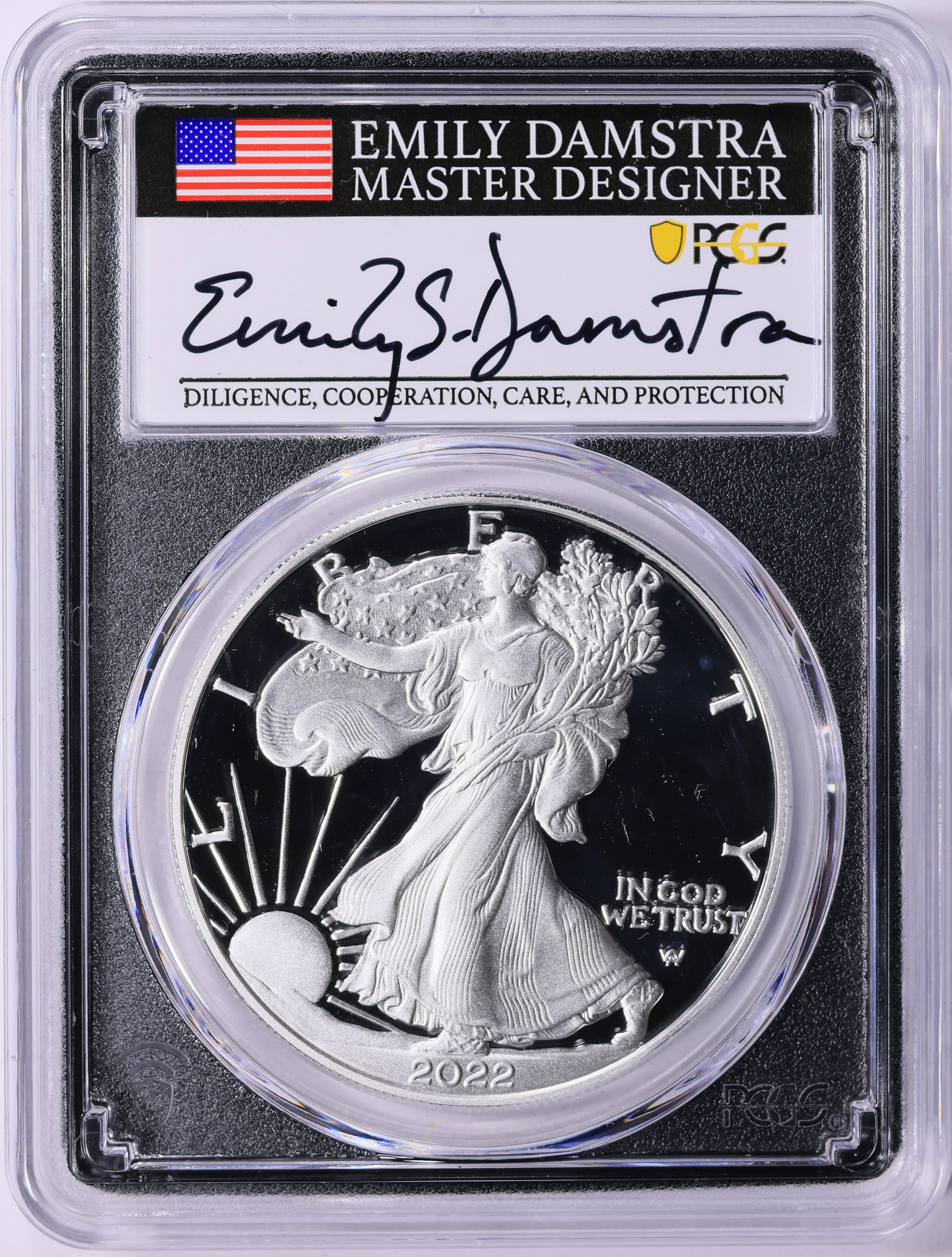 2022-S $1 Silver Eagle First Day of Issue PCGS Proof-70 DCAM (Emily ...
