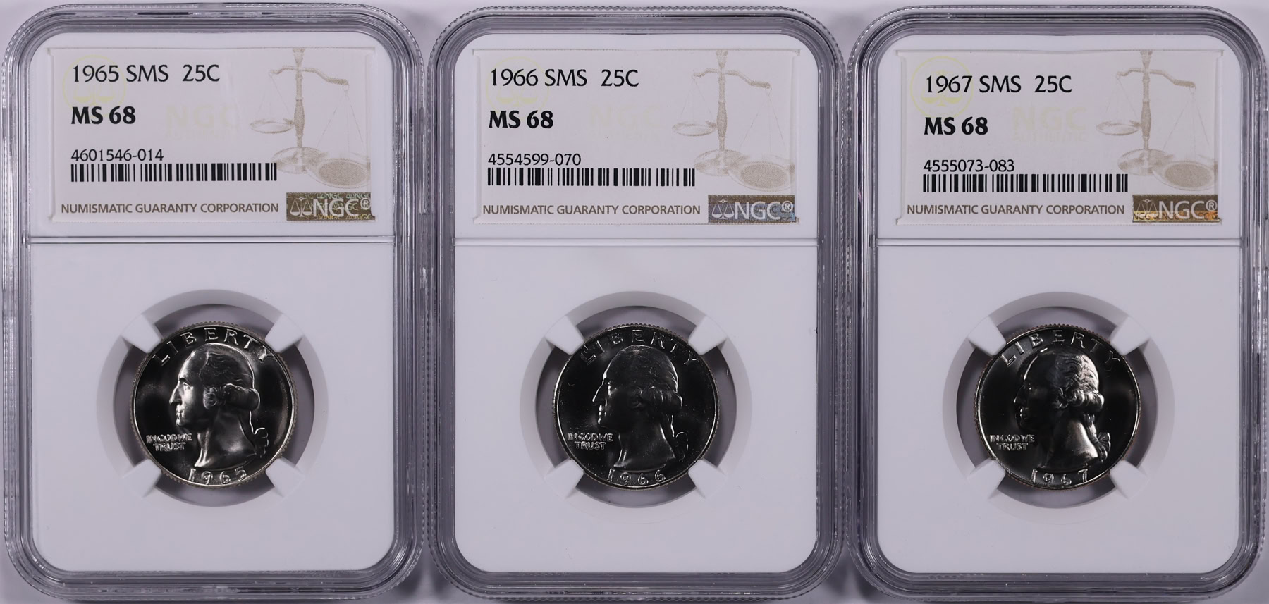 1965, 1966 and 1967 Washington Quarter SMS NGC MS-68 (3 Coins) (Item ...