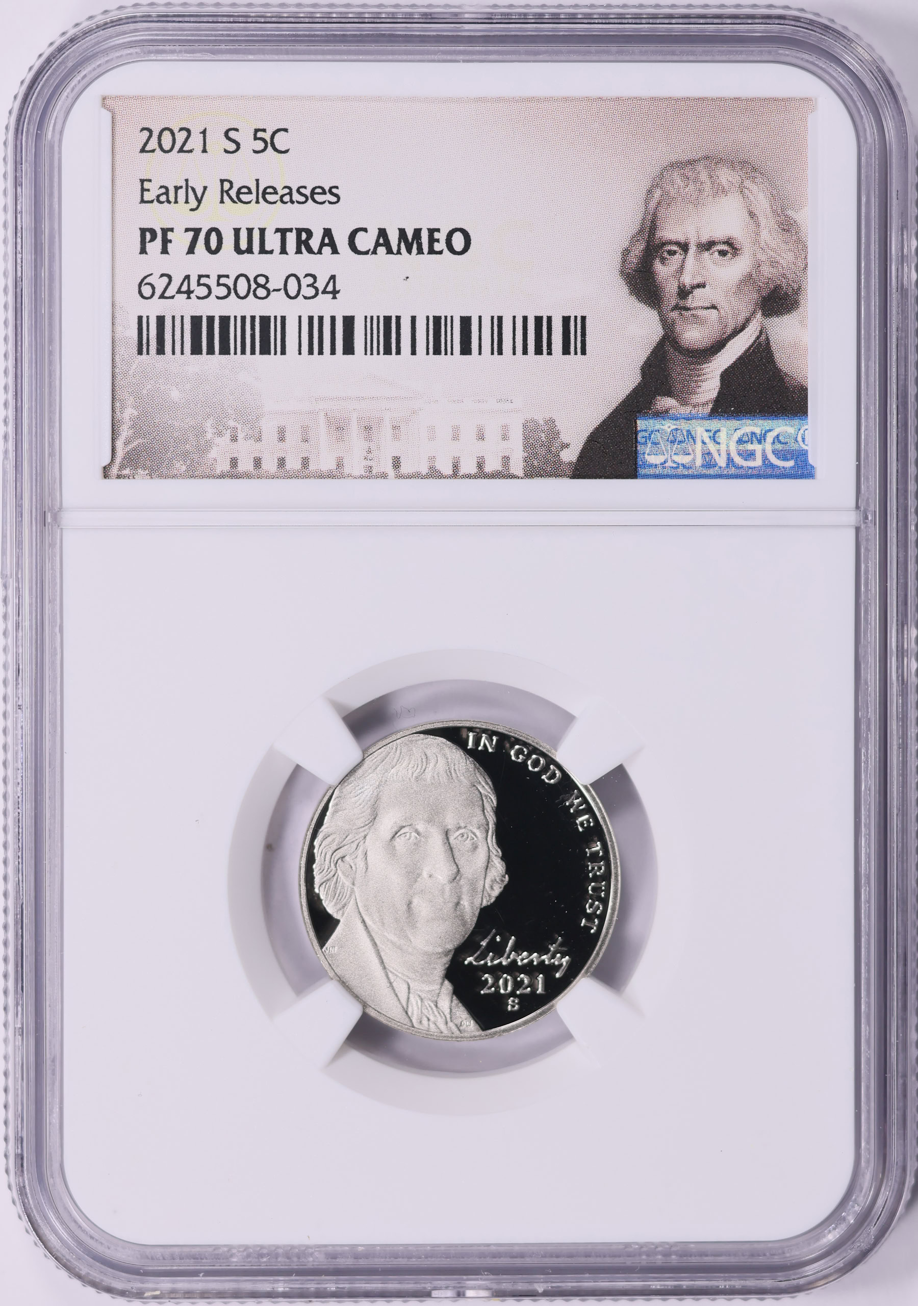 2021-S Jefferson Nickel Early Releases NGC Proof-70 UC (Jefferson Label ...