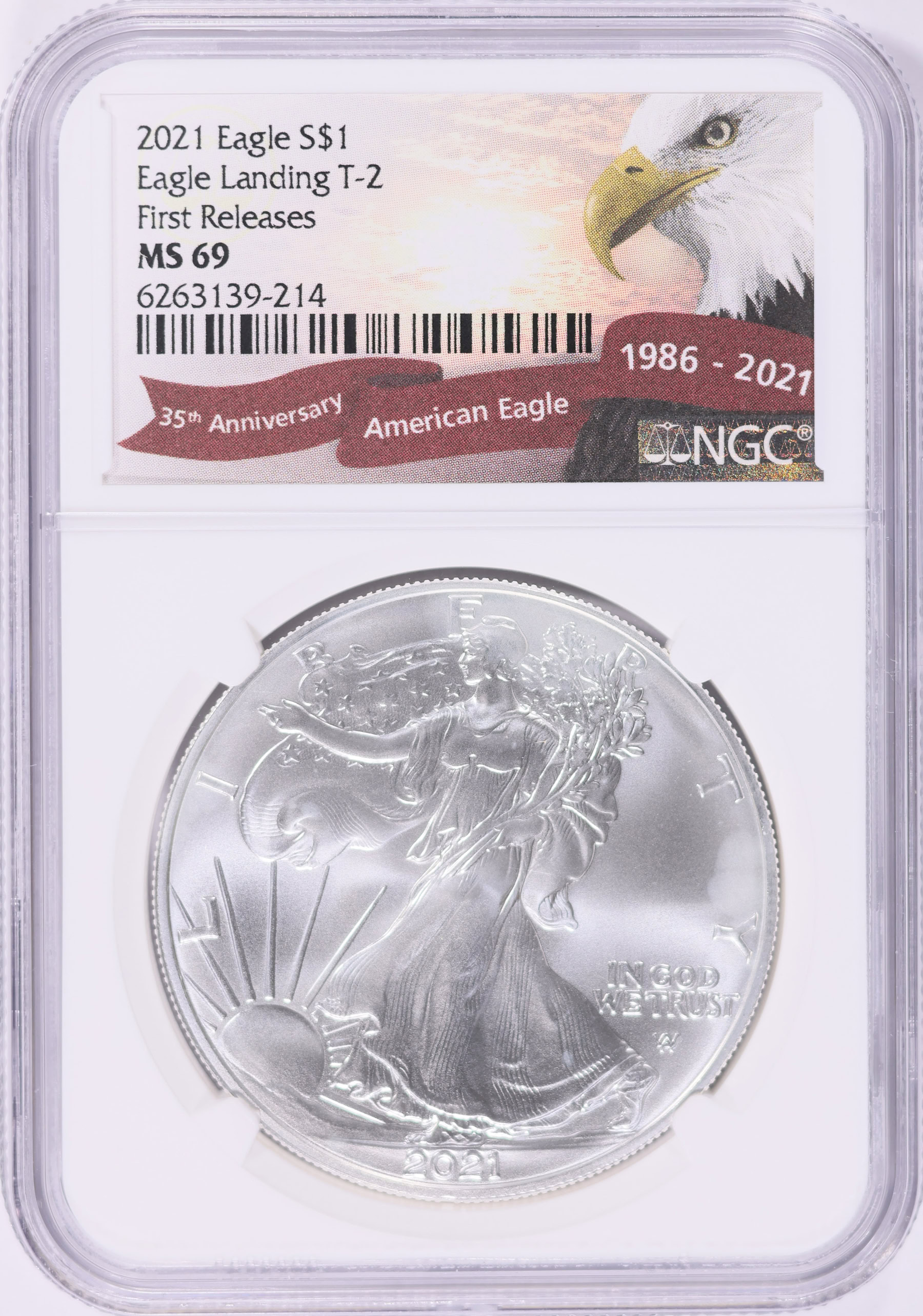 2021 $1 Silver Eagle Type 2 First Releases NGC MS-69 (Eagle Label) (Item 1870178 ...