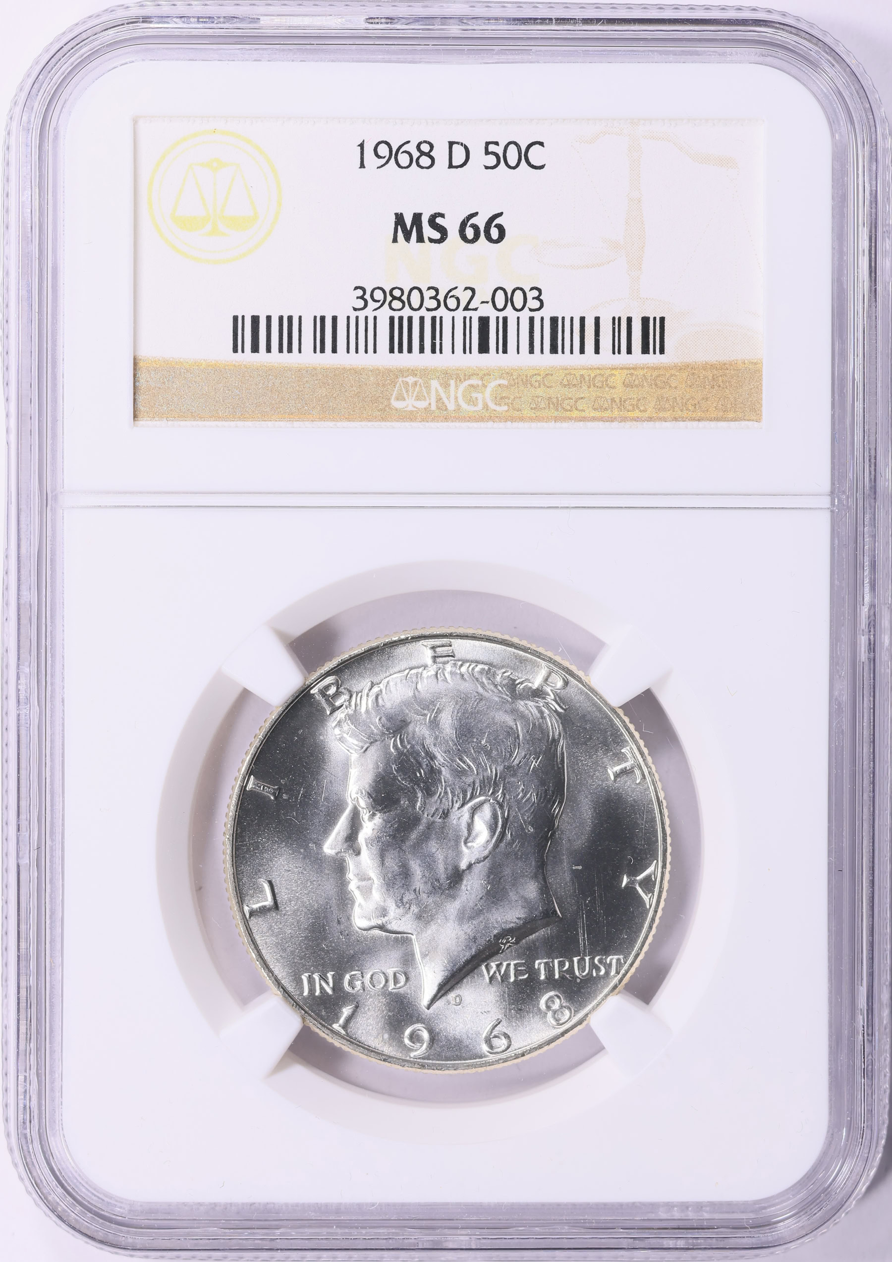1968-D Kennedy Half Dollar NGC MS-66 (Item 1870268) | GreatCollections ...