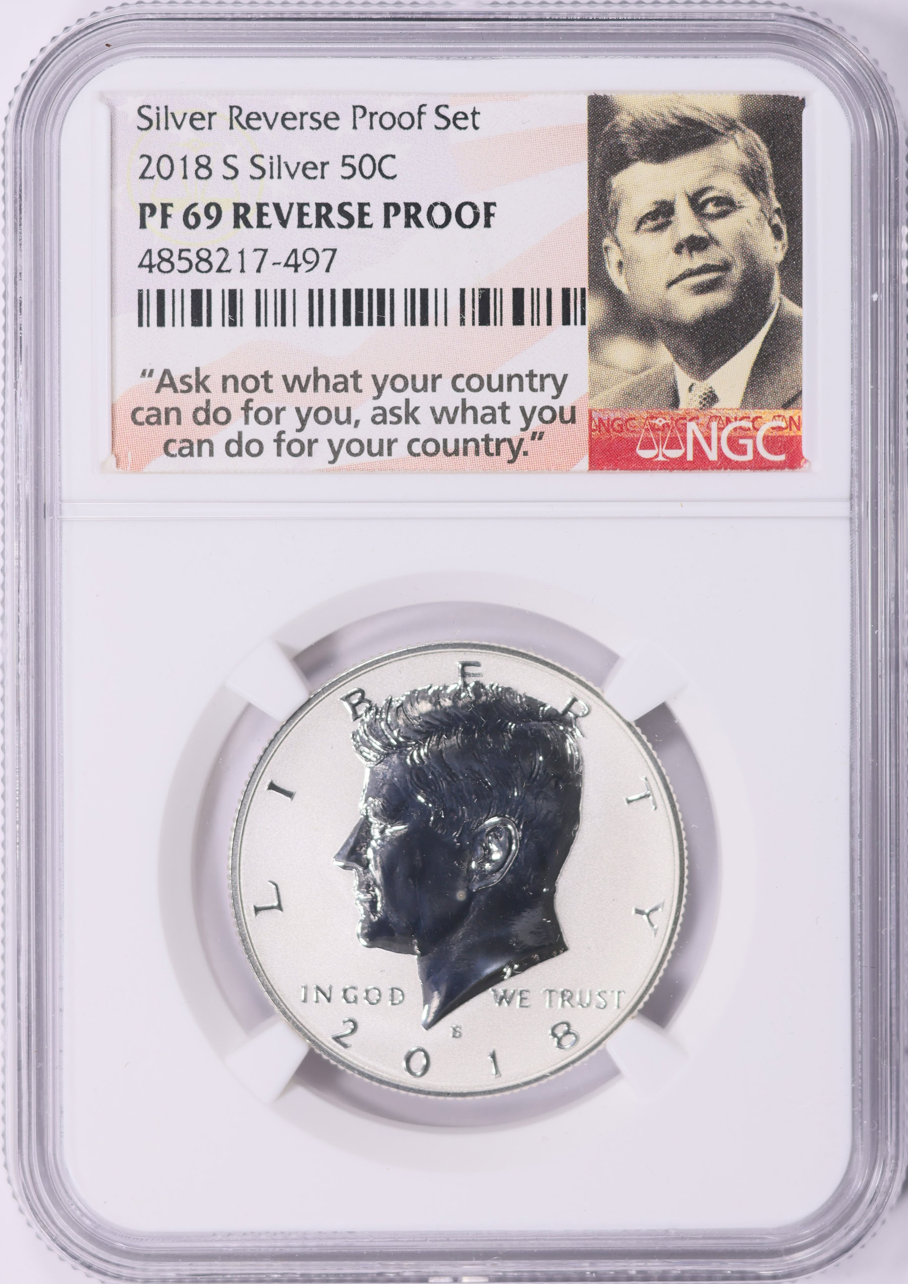 2018-S Kennedy Half Dollar Silver Reverse Proof (From the Reverse Proof 50th Anniversary Set ...